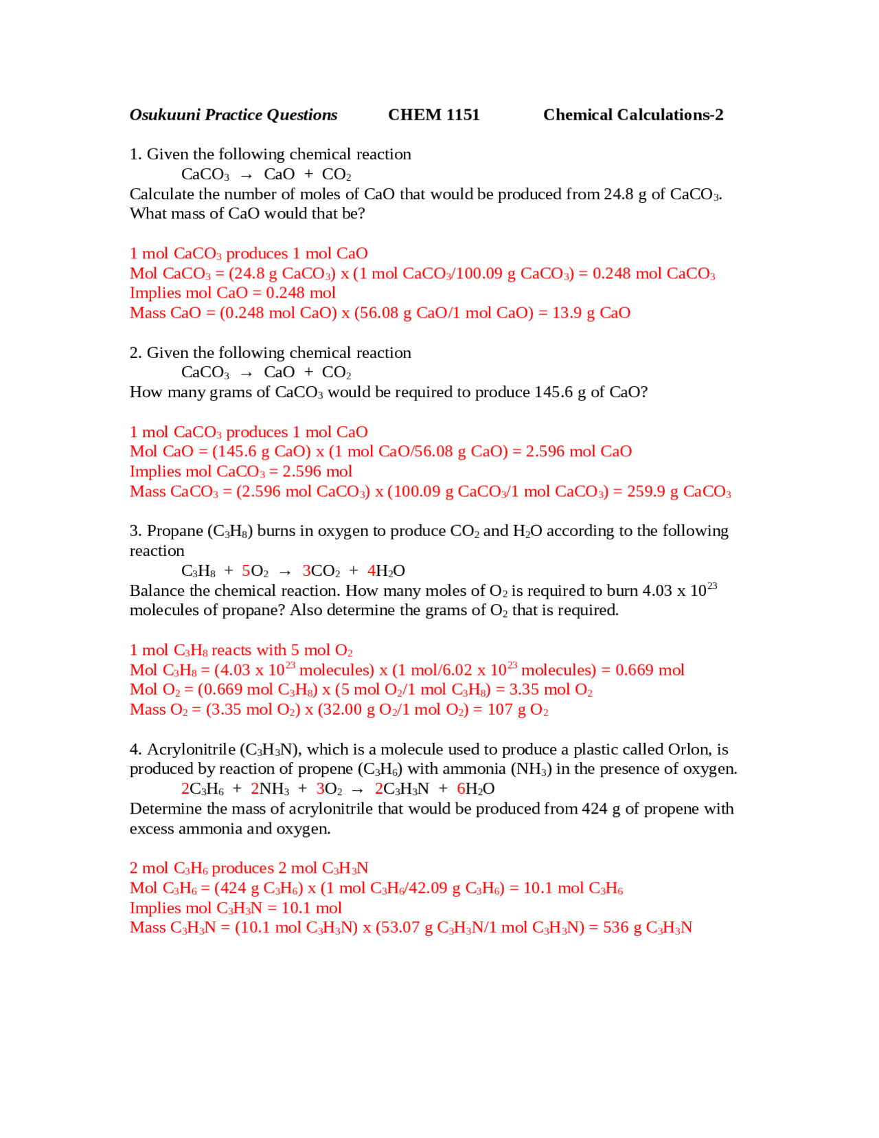 Solutions To Assignment Survey Of Chemistry I Chem 1151 Docsity