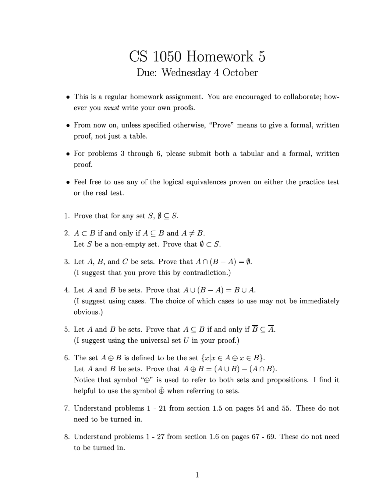 Computer Science 8 Questions In Homework 5 Cs 1050 Docsity