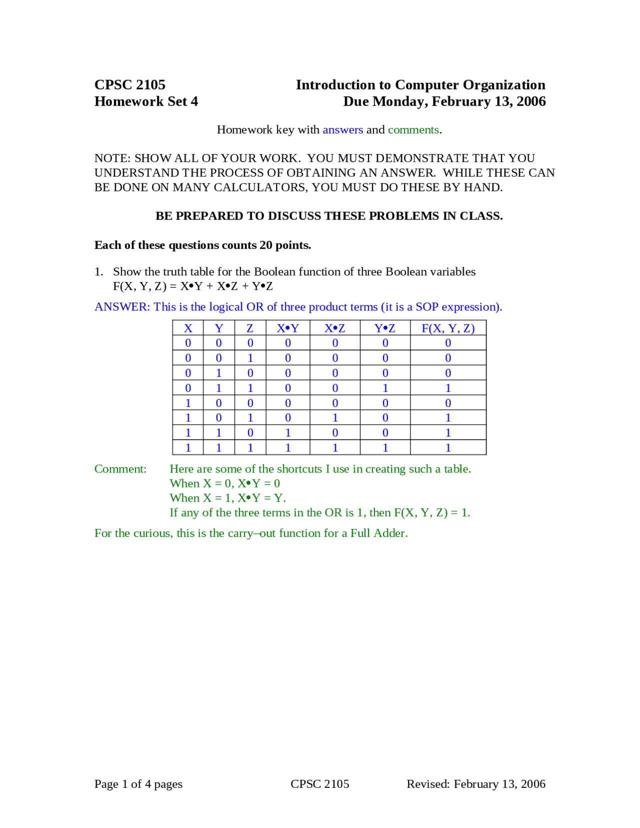 Assignment 4 Questions With Solutions Computer Organization Cpsc 2105 Docsity