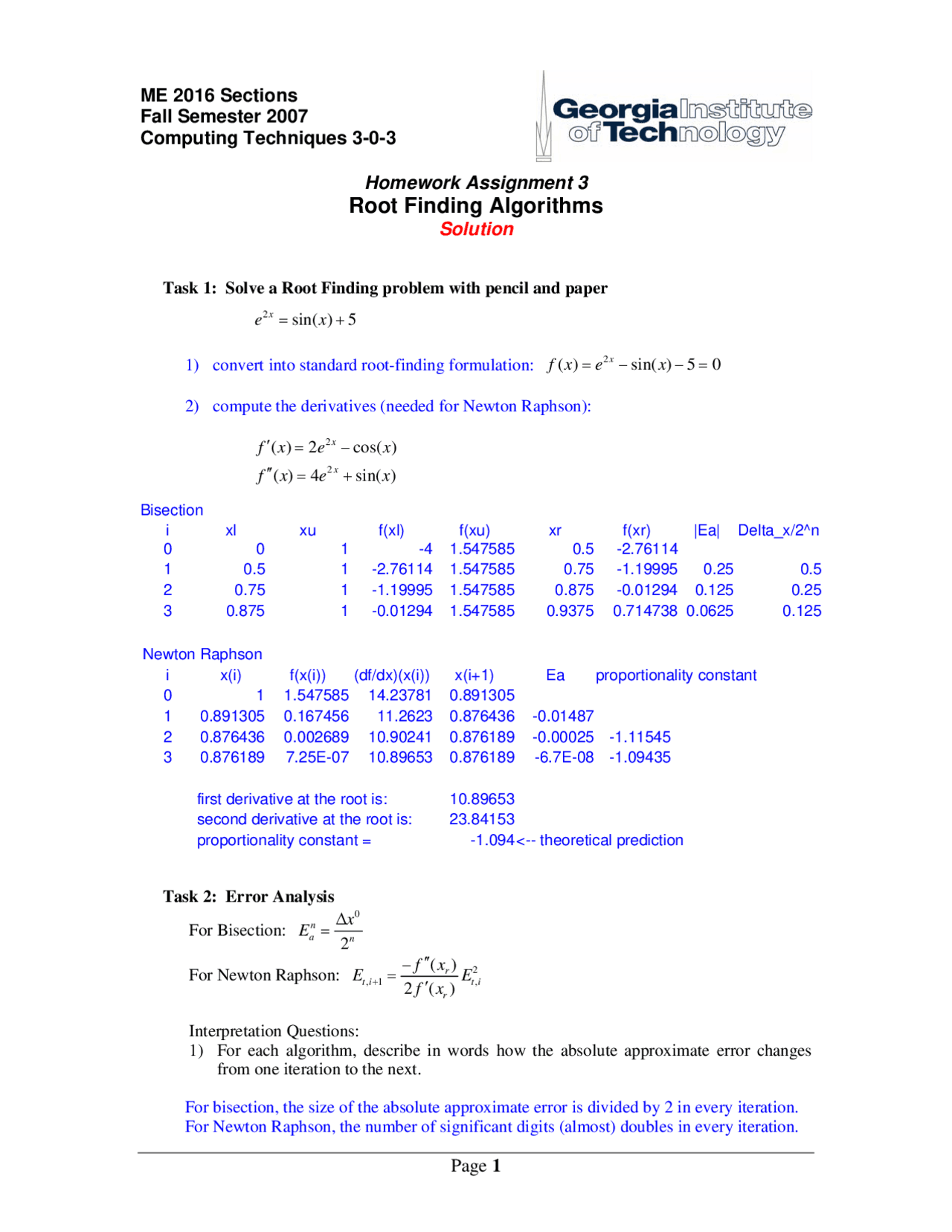 The Root Finding Algorithms - Homework 3 | ME 2016 - Docsity The Root Finding Algorithms - Homework 3 | ME 2016 - Docsity
