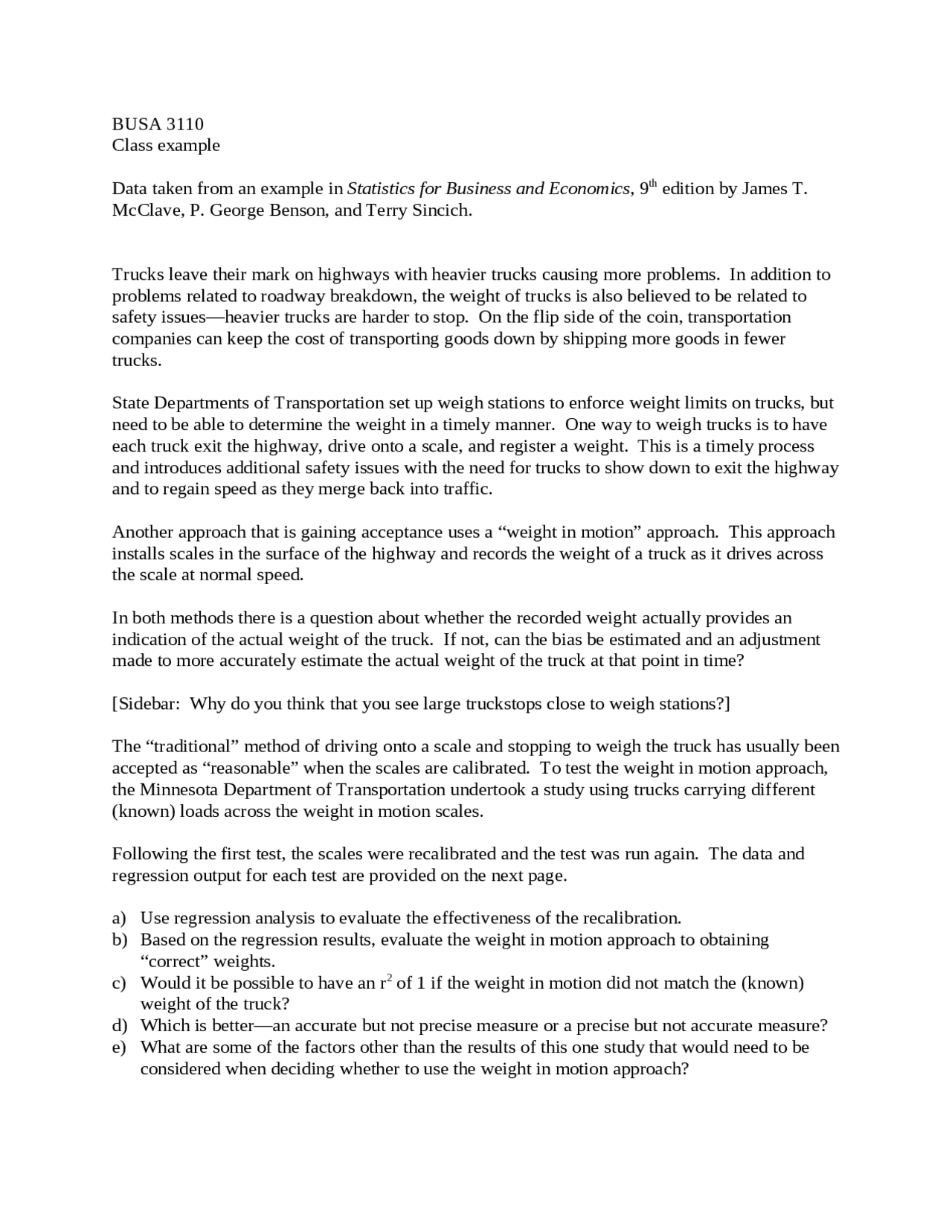 Examples - Statistics for Business | BUSA 3110 - Docsity