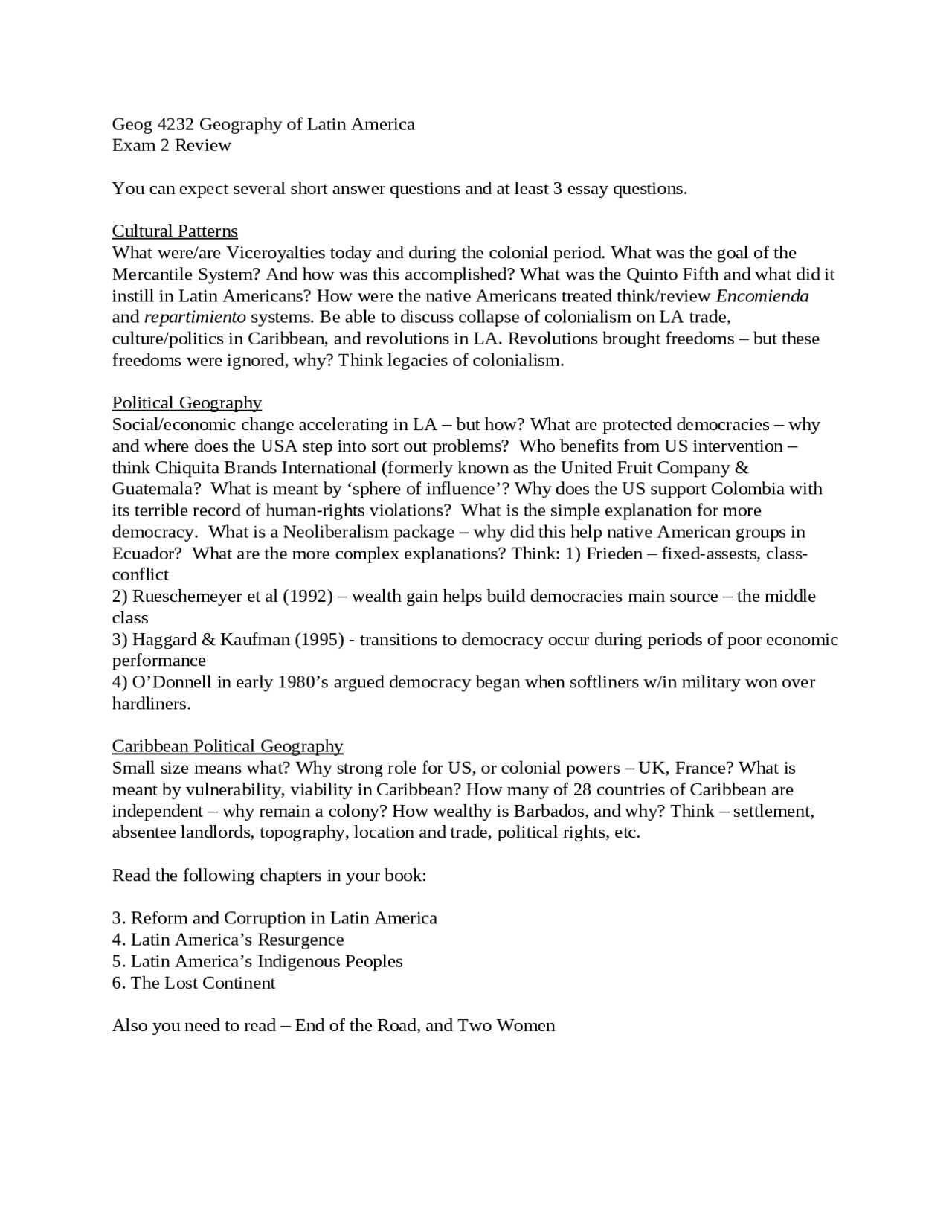 Exam 2 Review | Geography of Latin America | GEOG 4232 - Docsity