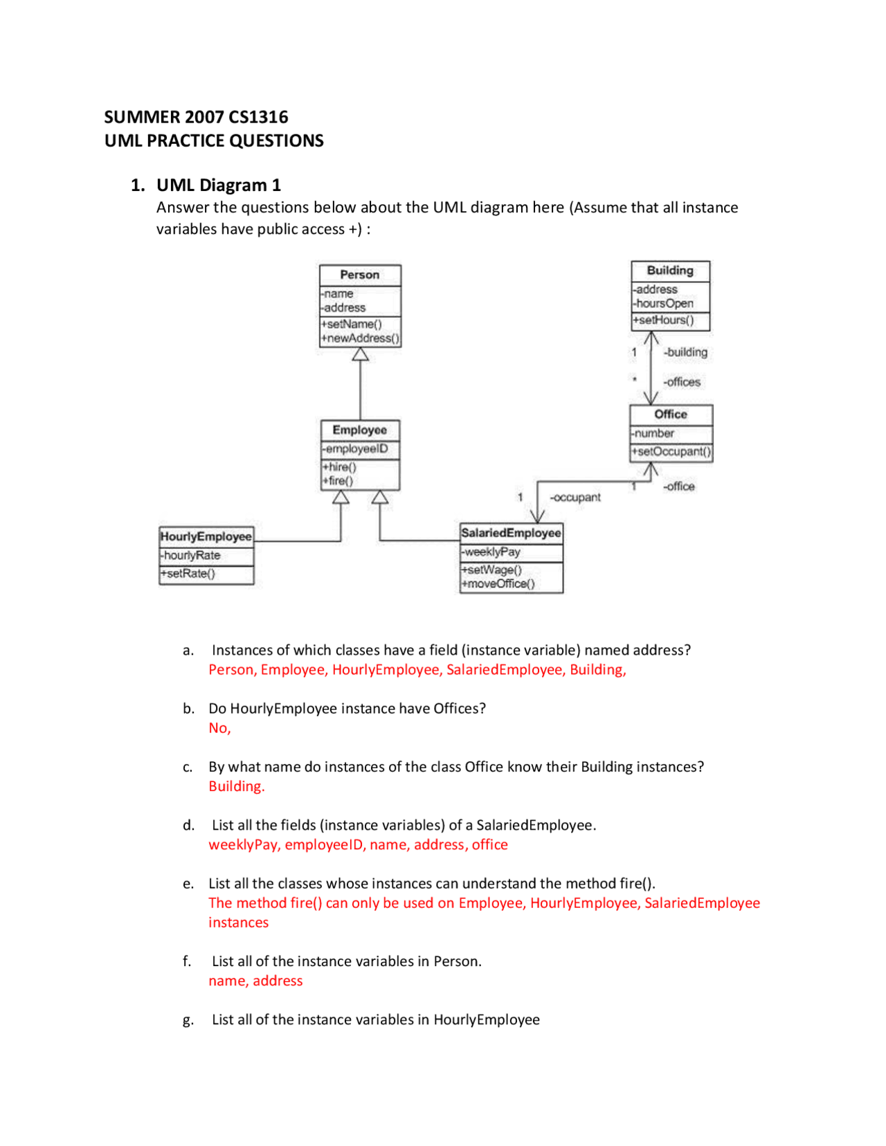 Practice Questions For Uml Representing Structure And Behavior Cs