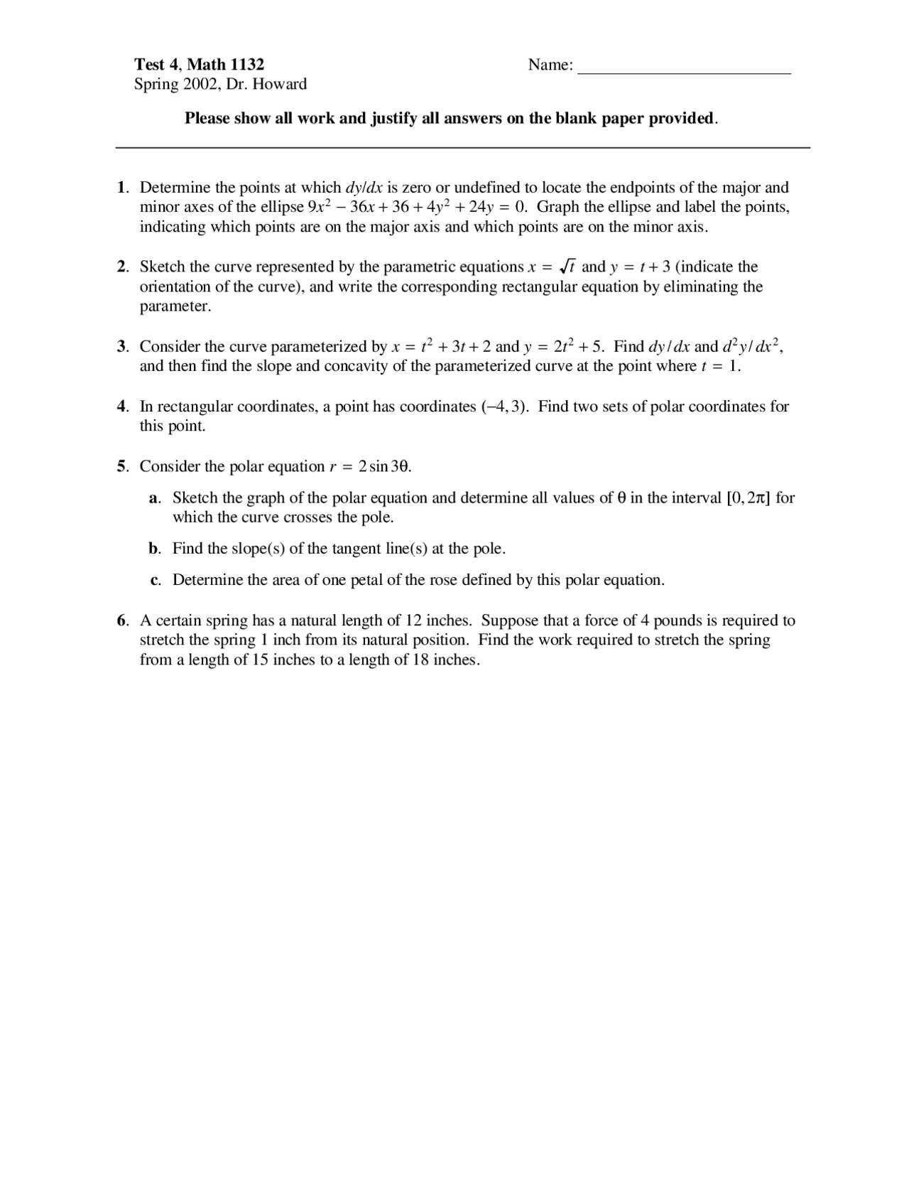 Exam 4 Problems - Calculus with Analytic Geometry 2 | MATH 1132 - Docsity