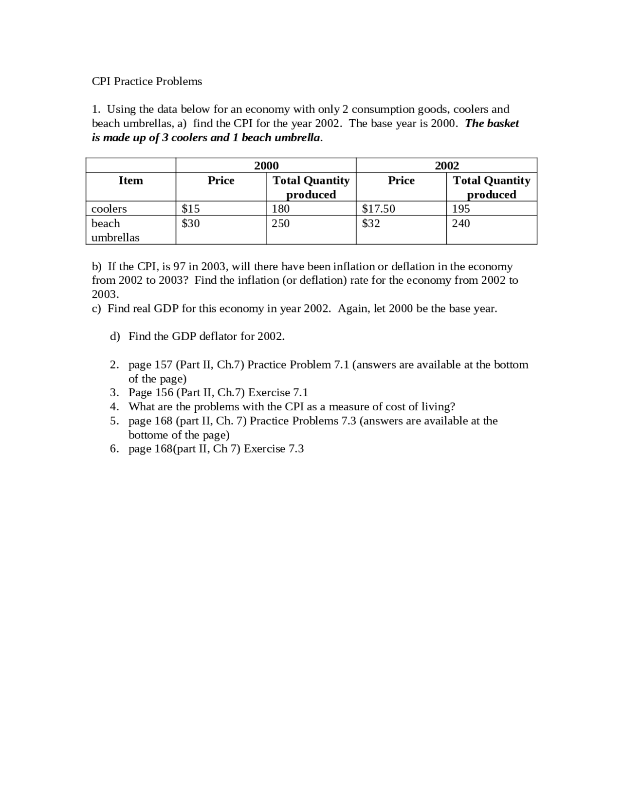 CPI Practice Problems - Economics in a Global Society | ECON 2105 - Docsity