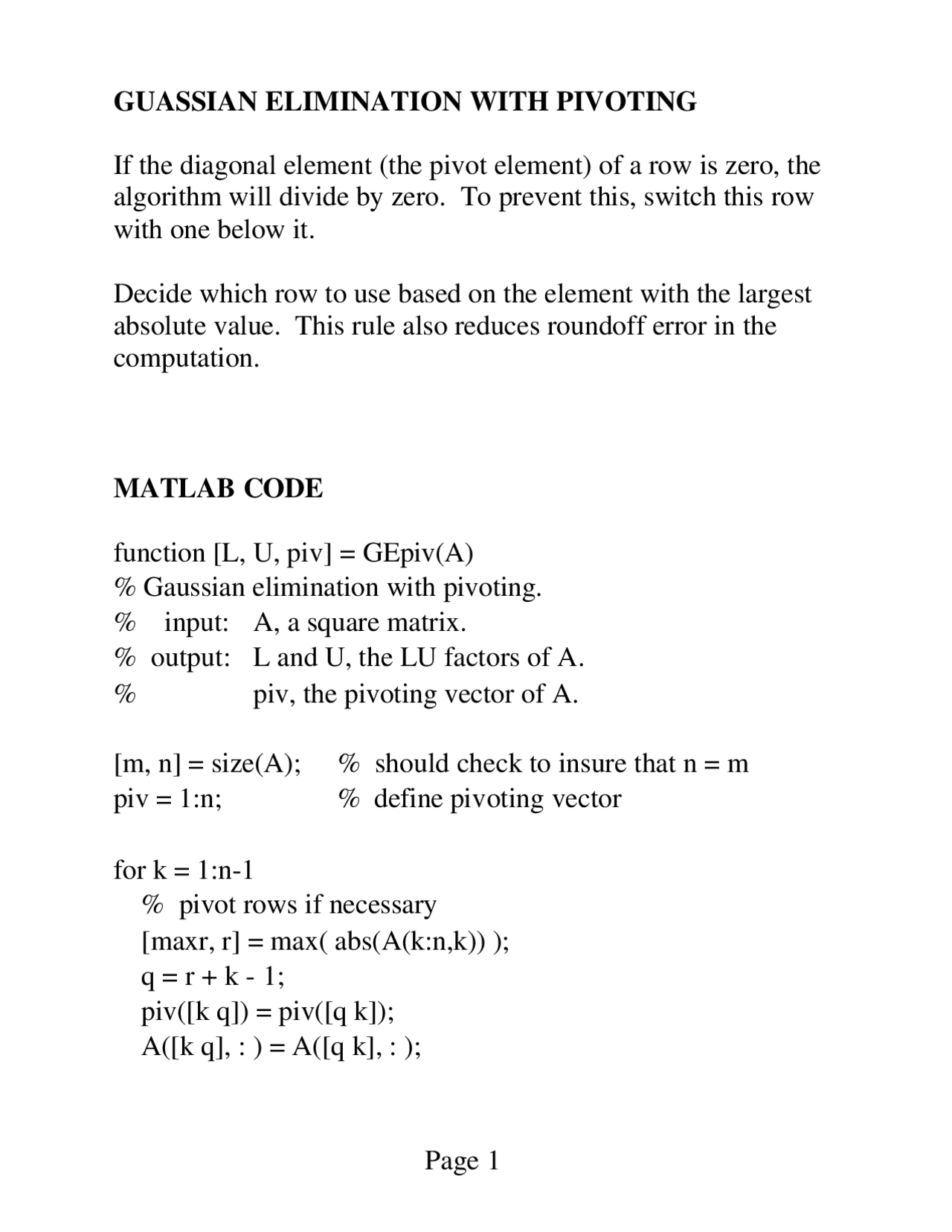 Gaussian Elimination with Pivoting - Computing Techniques - Notes | ME ...