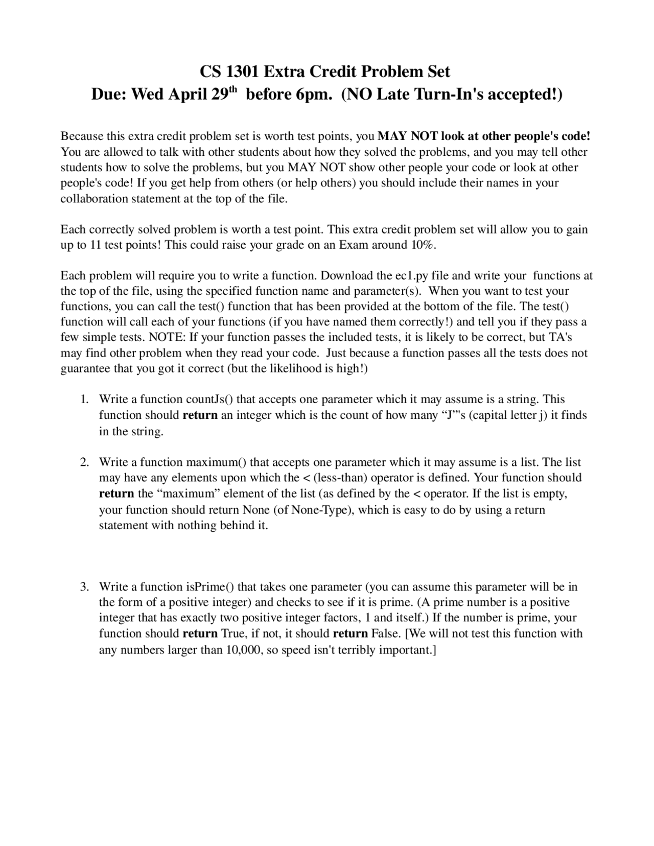 Assignment Questions Introduction To Computing Cs 1301 Docsity