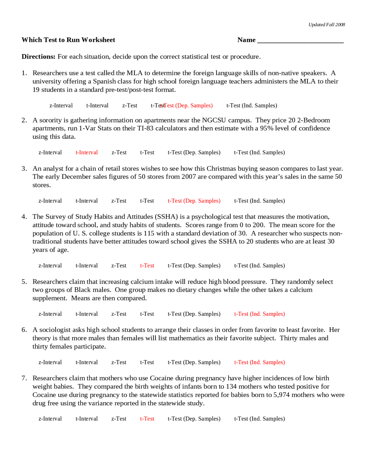14 Statistical Tests On Elementary Statistics Math 2400 Docsity