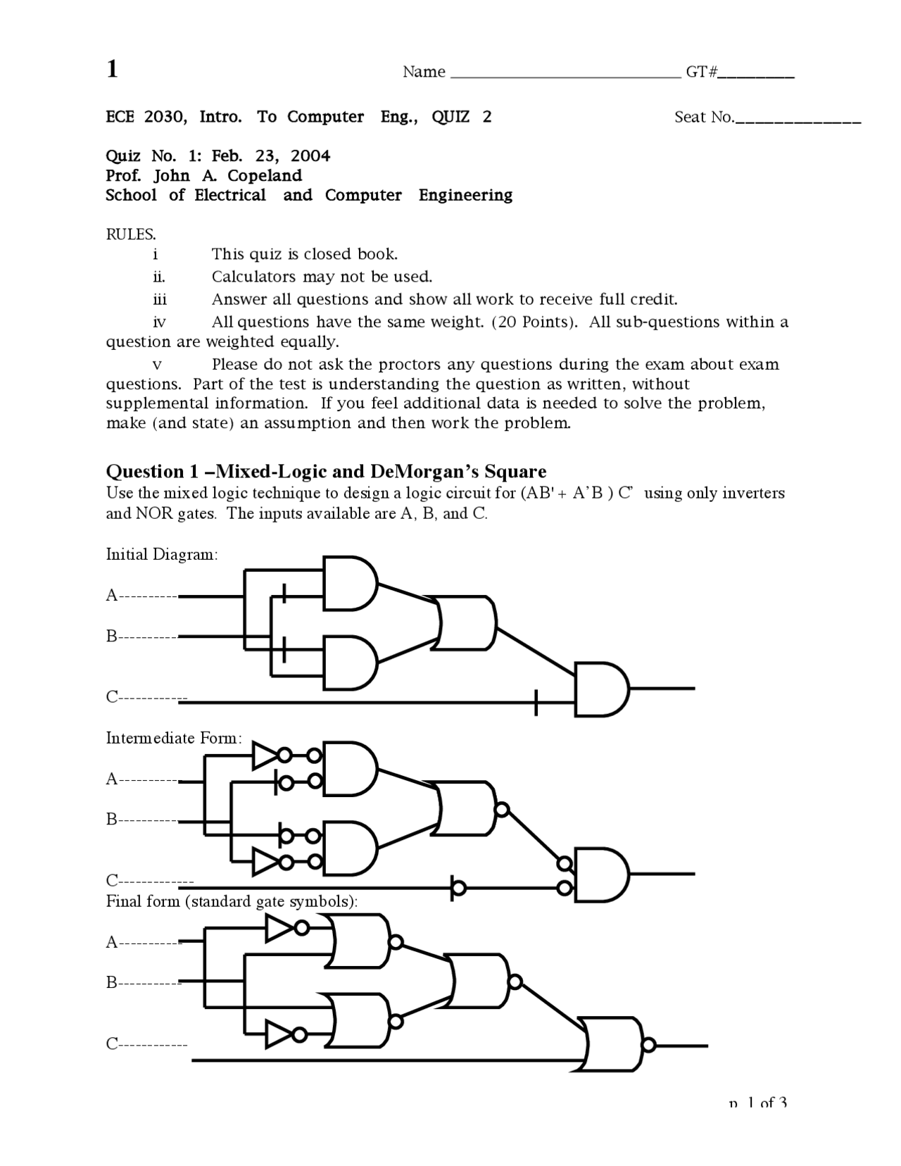5 Questions For Quiz 2 Introduction To Computer Engineering Ece 2030 Docsity