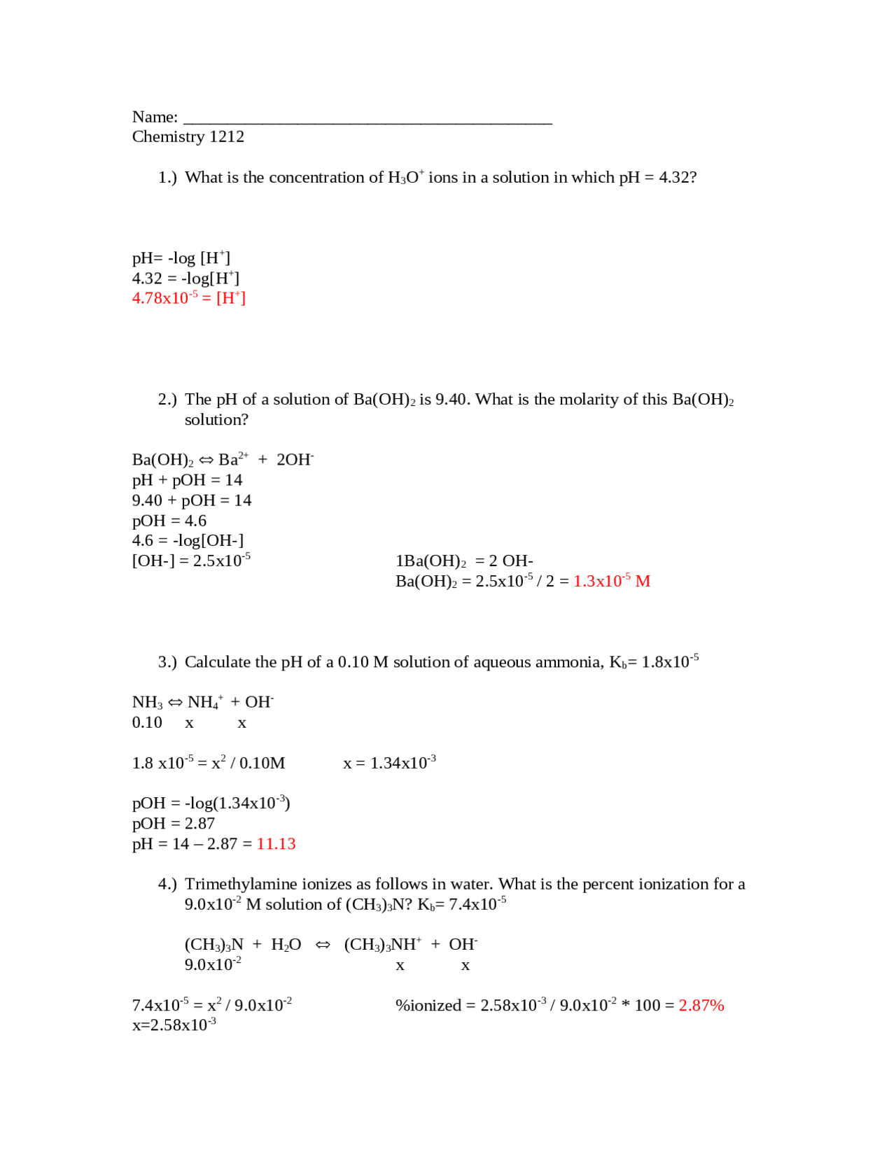 Exam III Solved for Principles of Chemistry II | CHEM 1212 - Docsity