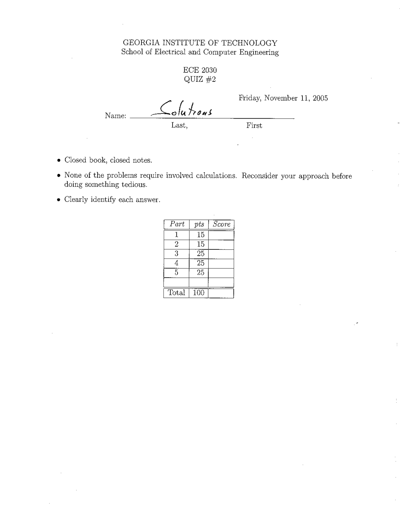Quiz 2 Solutions Introduction To Computer Engineering Ece 2030 Docsity