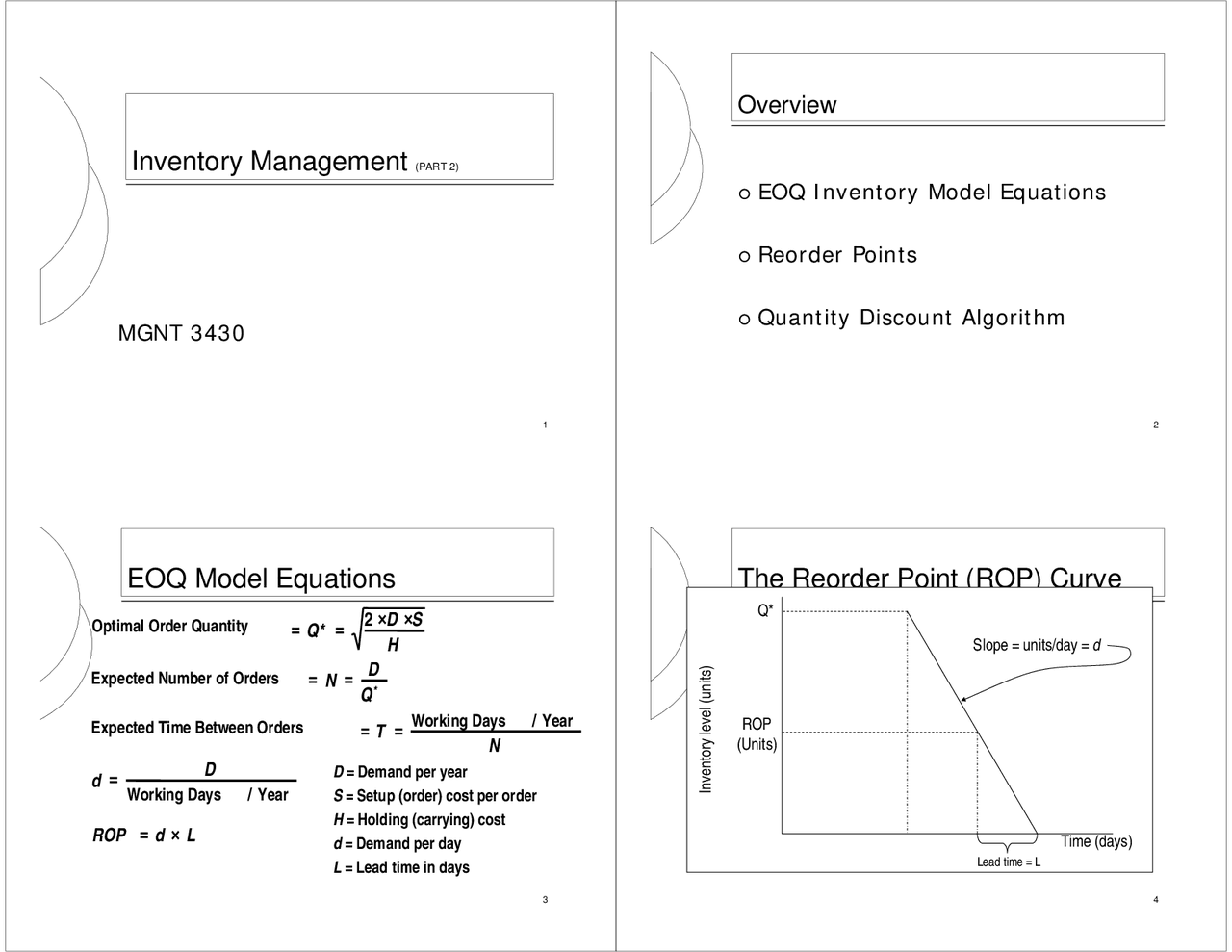 Inventory Management Lecture Slides Mgnt 3430 Docsity
