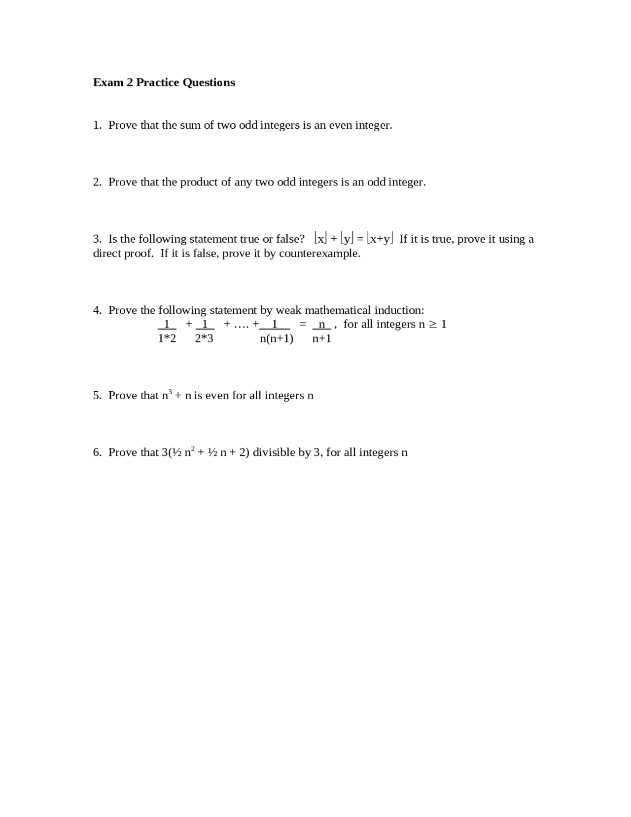Exam 2 Practice Questions Constructing Proofs Cs 1050 Docsity
