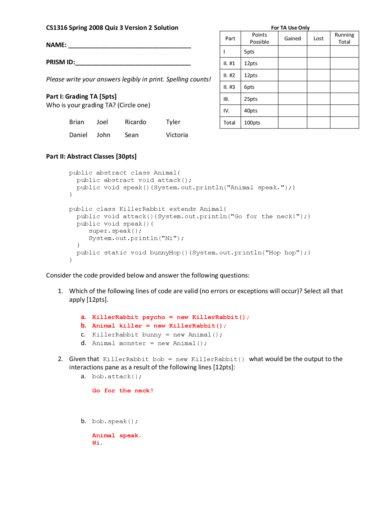 Solutions For Quiz Iii Representing Structure And Behavior Cs 1316