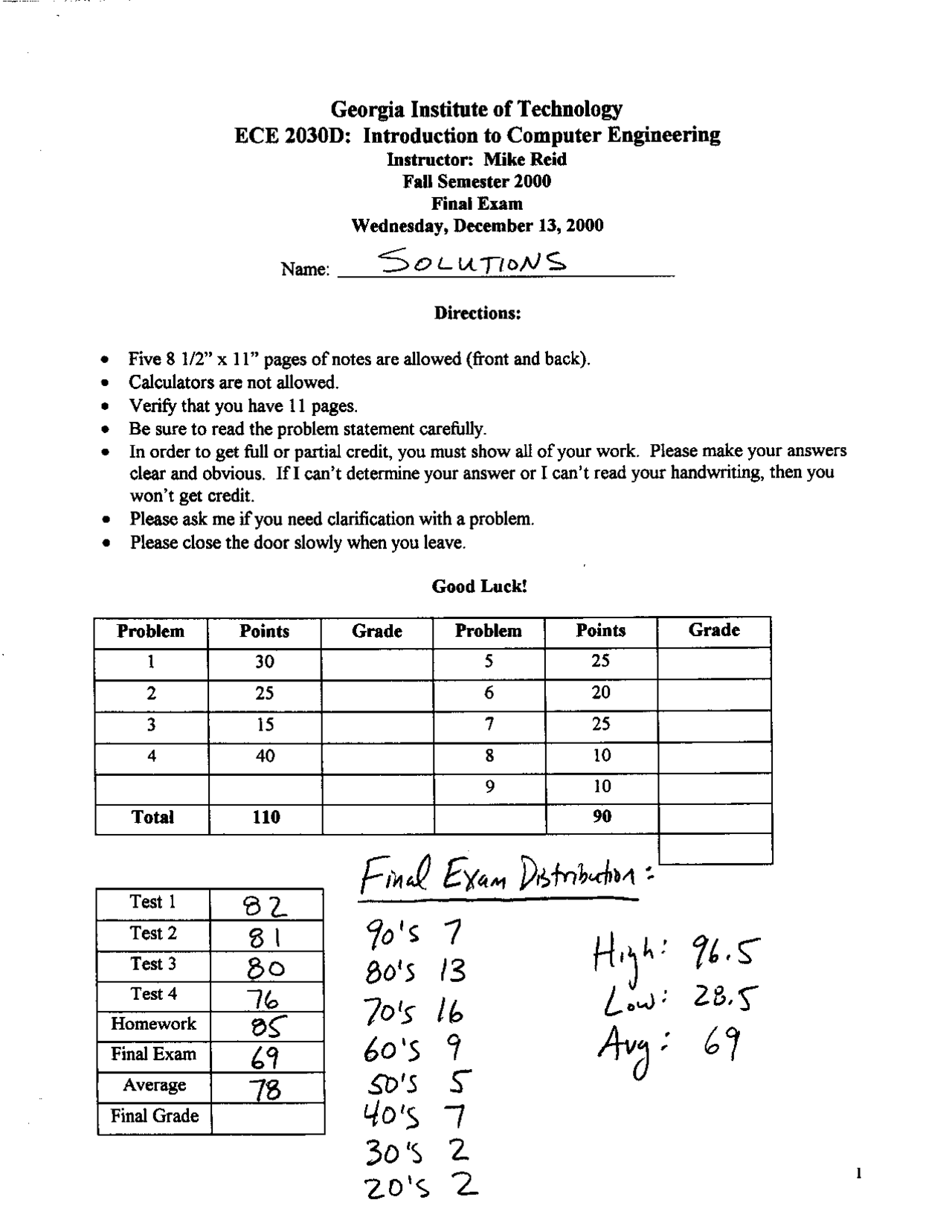 9 Questions Solved For Introduction To Computer Engineering Final Ece 2030 Docsity