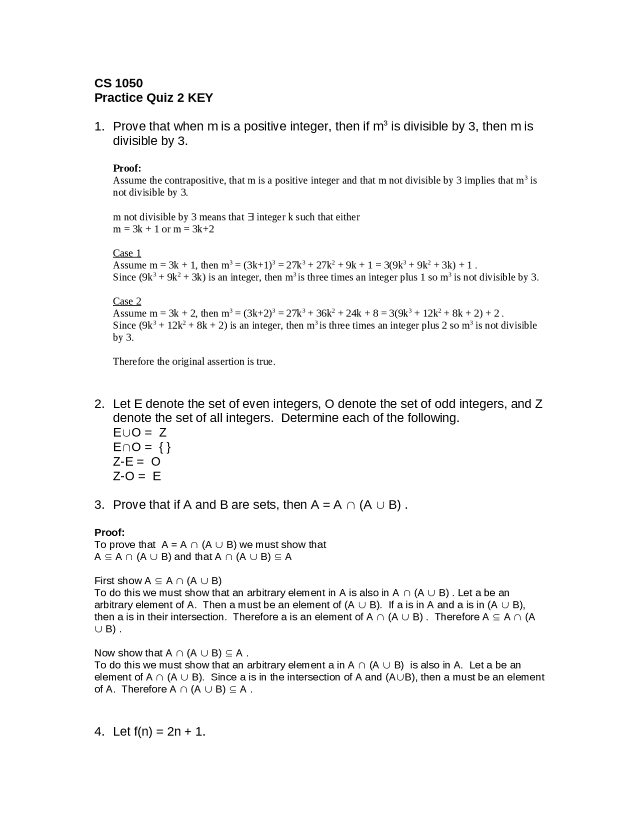 5 Solved Problems On The Integrals Quiz 2 Cs 1050 Docsity