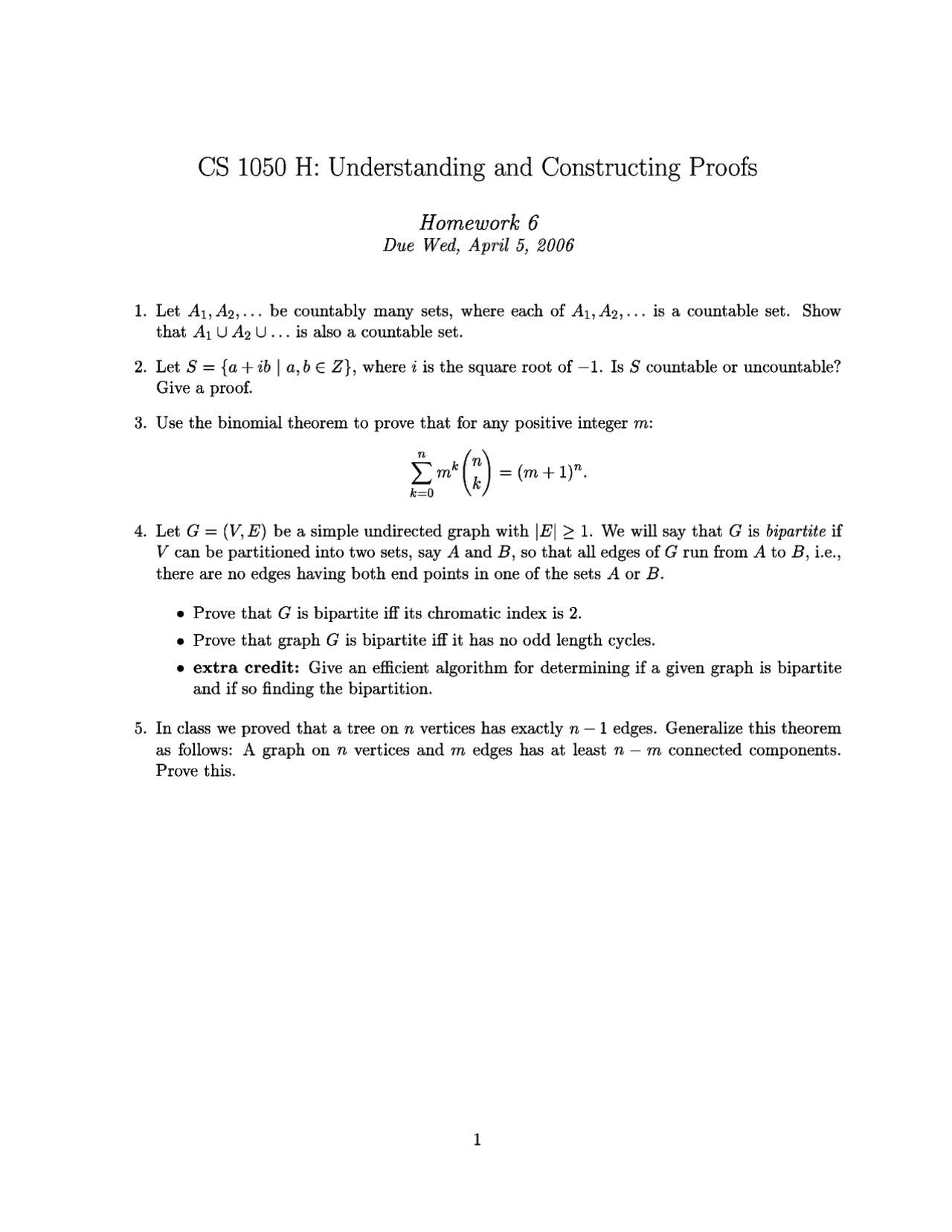 Homework 6 Understanding And Constructing Proofs Cs 1050 Docsity
