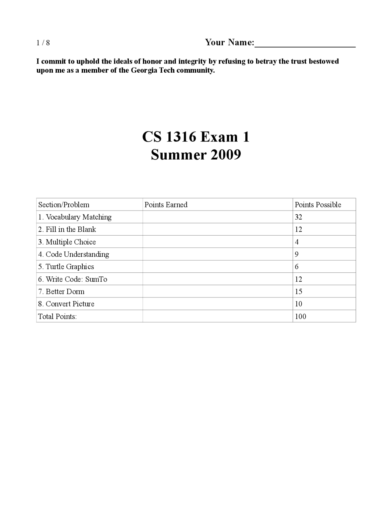8 Questions For Exam 1 Representing Structure And Behavior Cs 1316