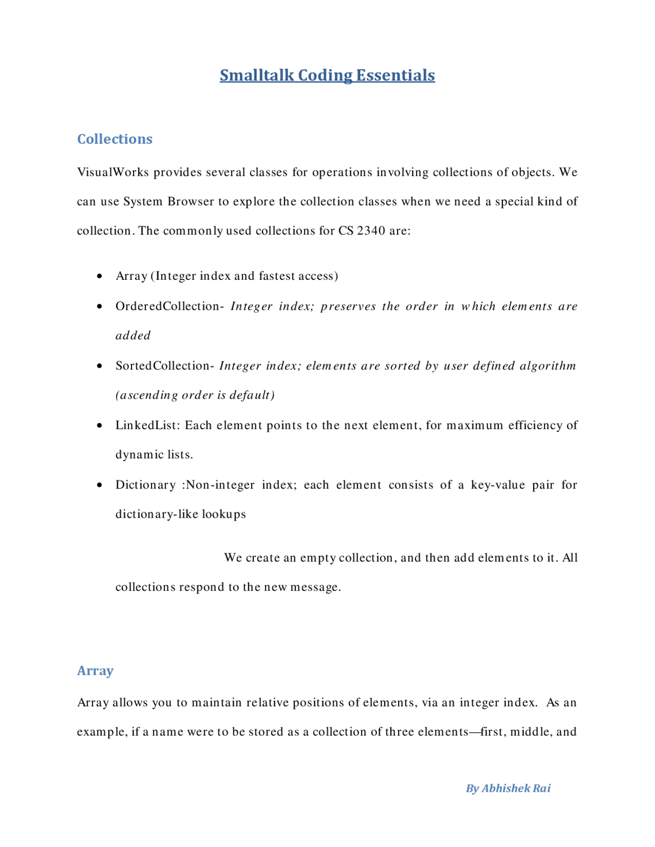Smalltalk Coding Essentials - Objects and Design | CS 2340 - Docsity