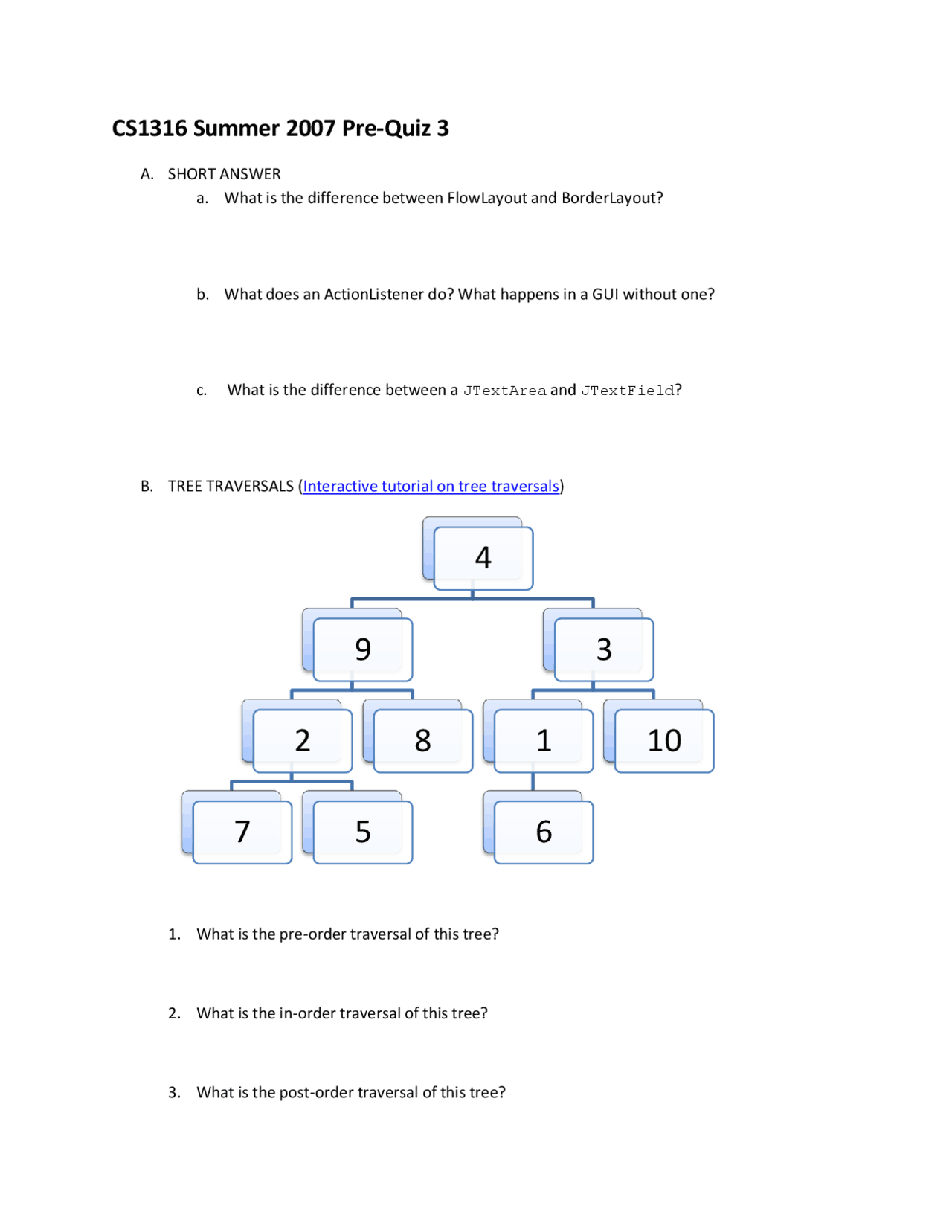 6 Questions On Representing Structure And Behavior For Quiz 3 Cs 1316