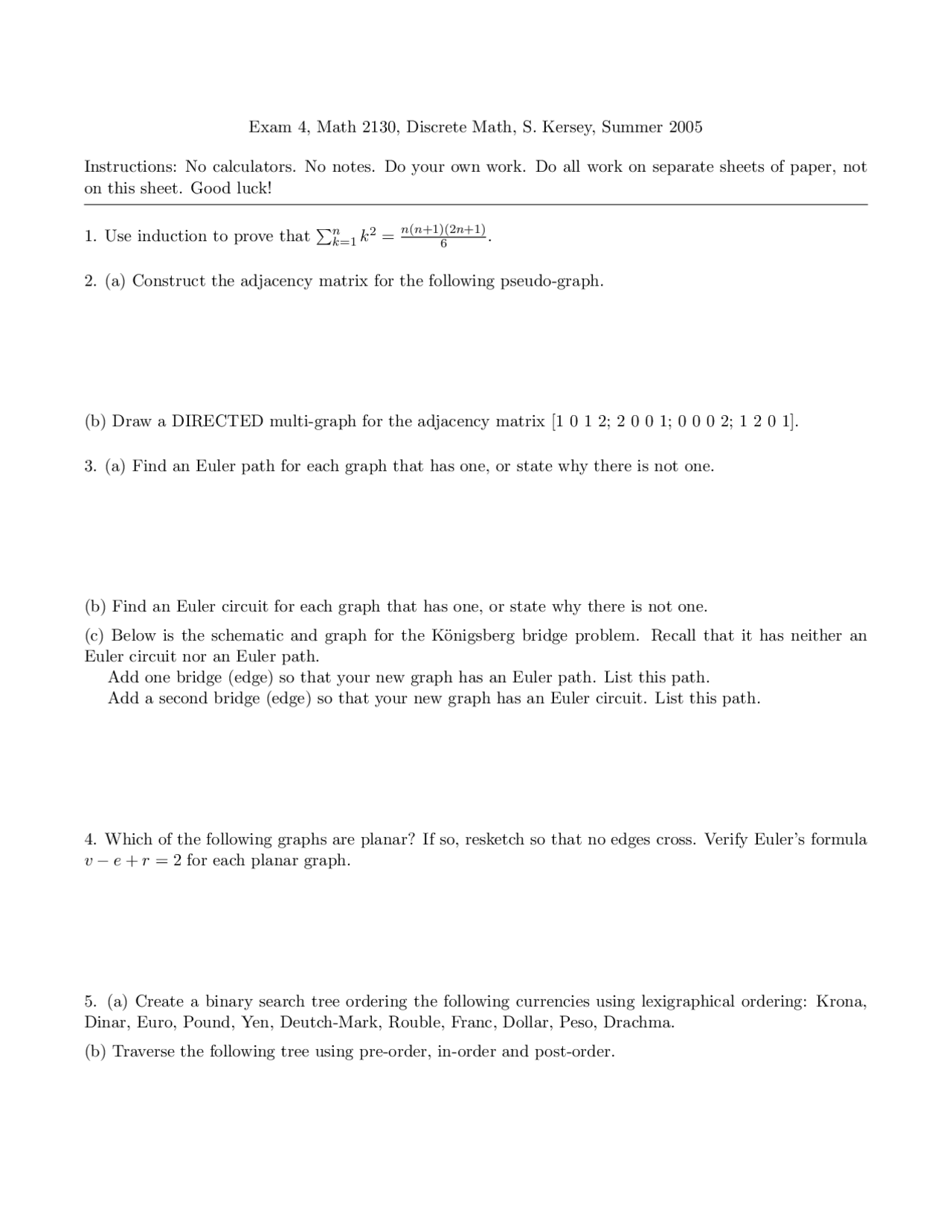 9 Questions Exam 4 Discrete Mathematics Math 2130 Docsity