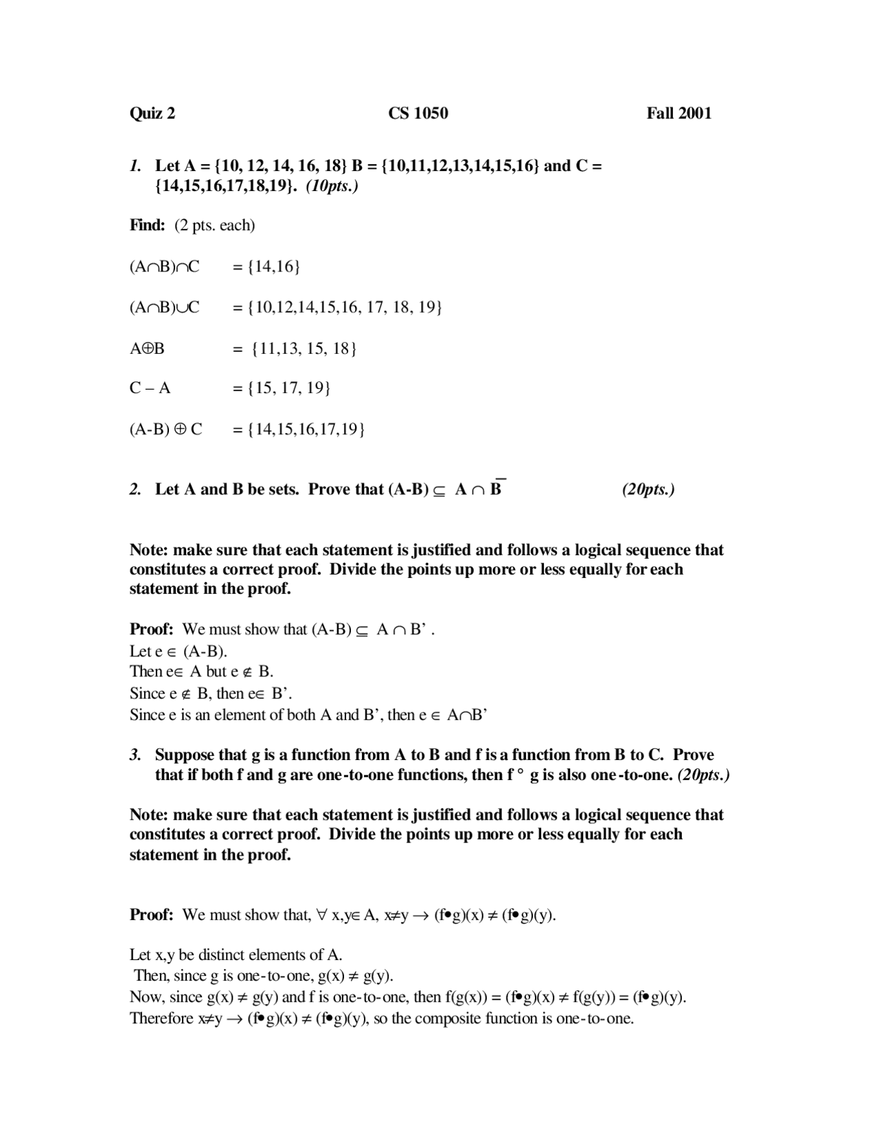 6 Solved Questions On Constructing Proofs For Quiz 2 Cs 1050 Docsity