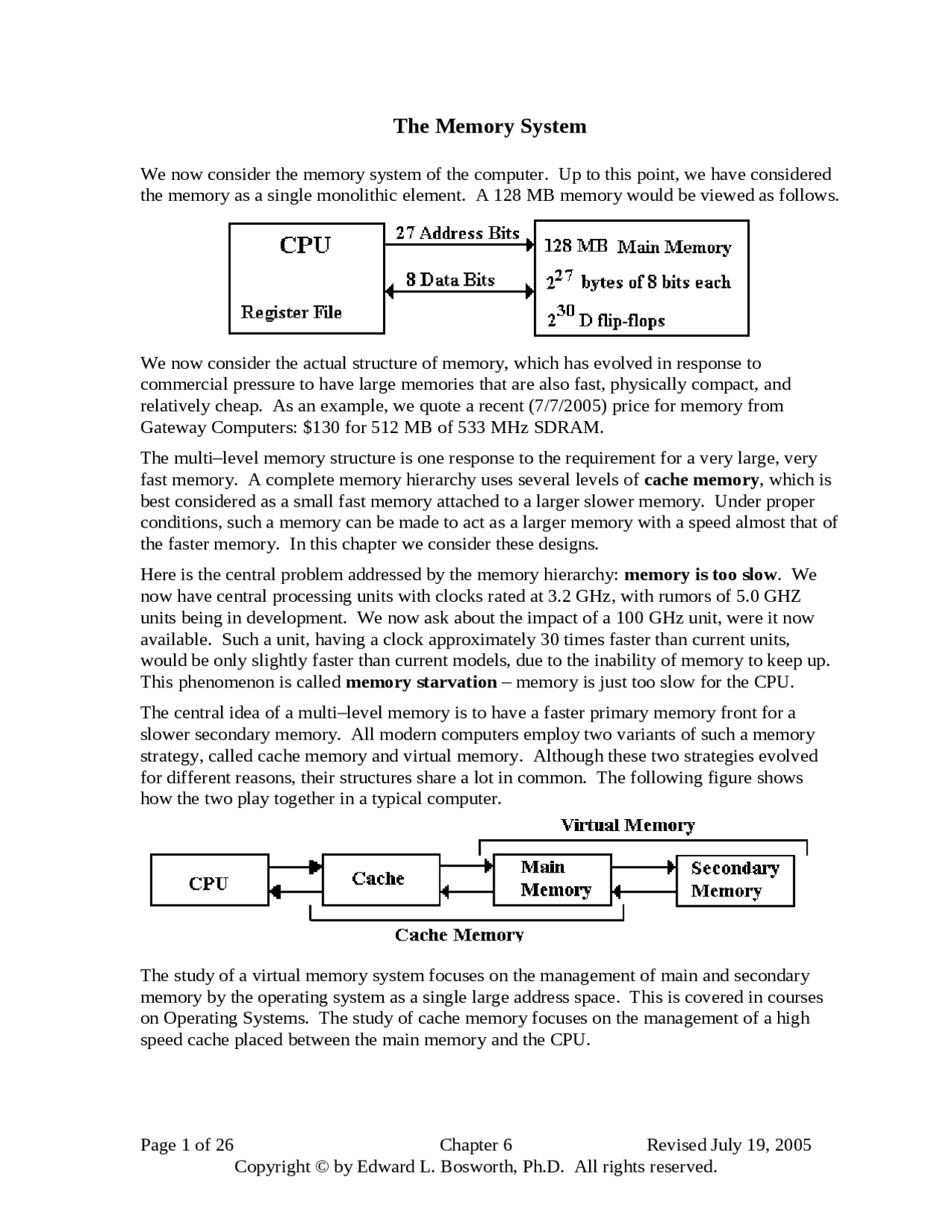 Computer Organization The Memory Systems Project Cpsc 2105 Docsity