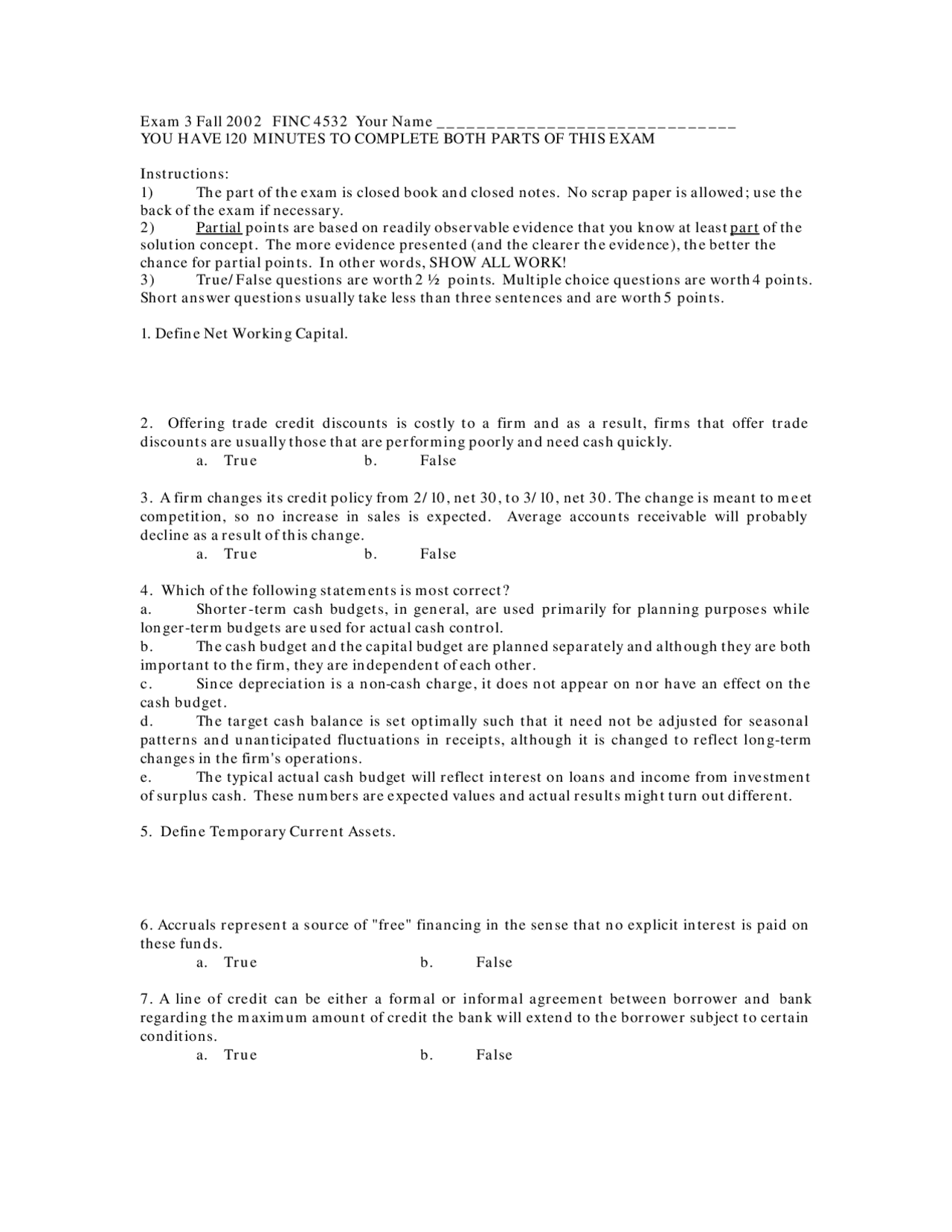 Exam 3 For Problems In Corporate Finance Finc 4532 Docsity