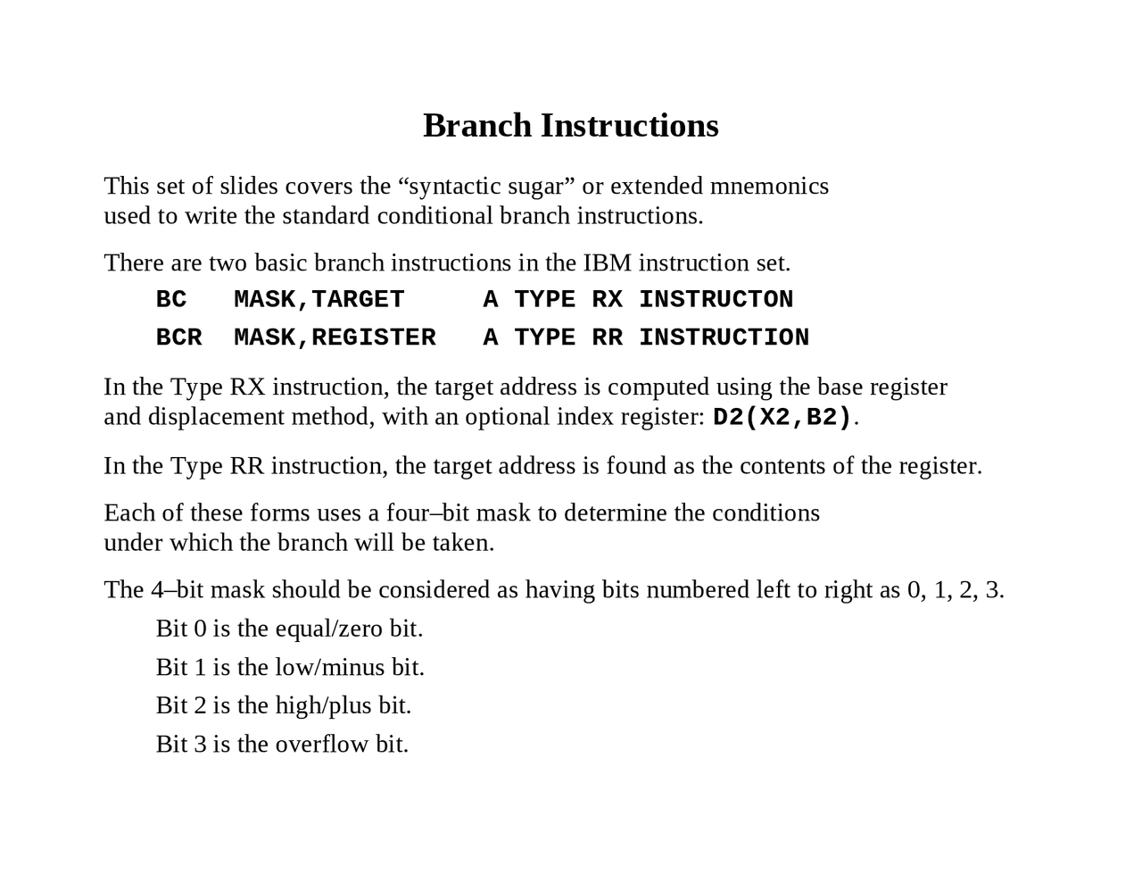 Notes On Branch Instructions Assembly Language Programming 1 Cpsc 3121 Docsity