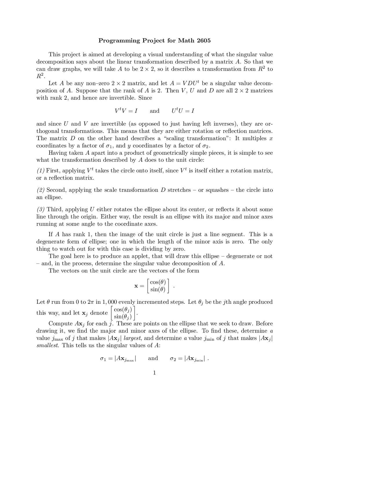 Understanding The Visual Programming Of Matrix Project Math 2605