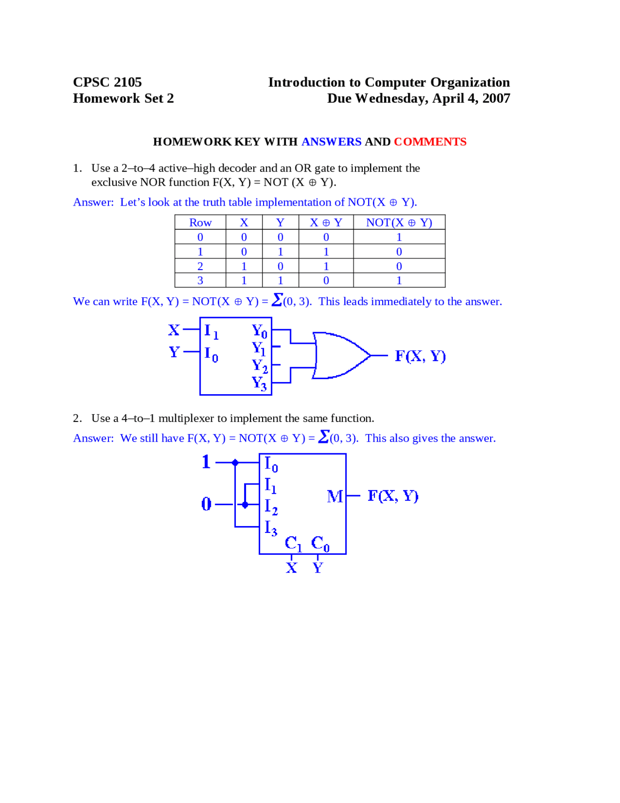 Computer Organization Homework 2 Solutions Cpsc 2105 Docsity