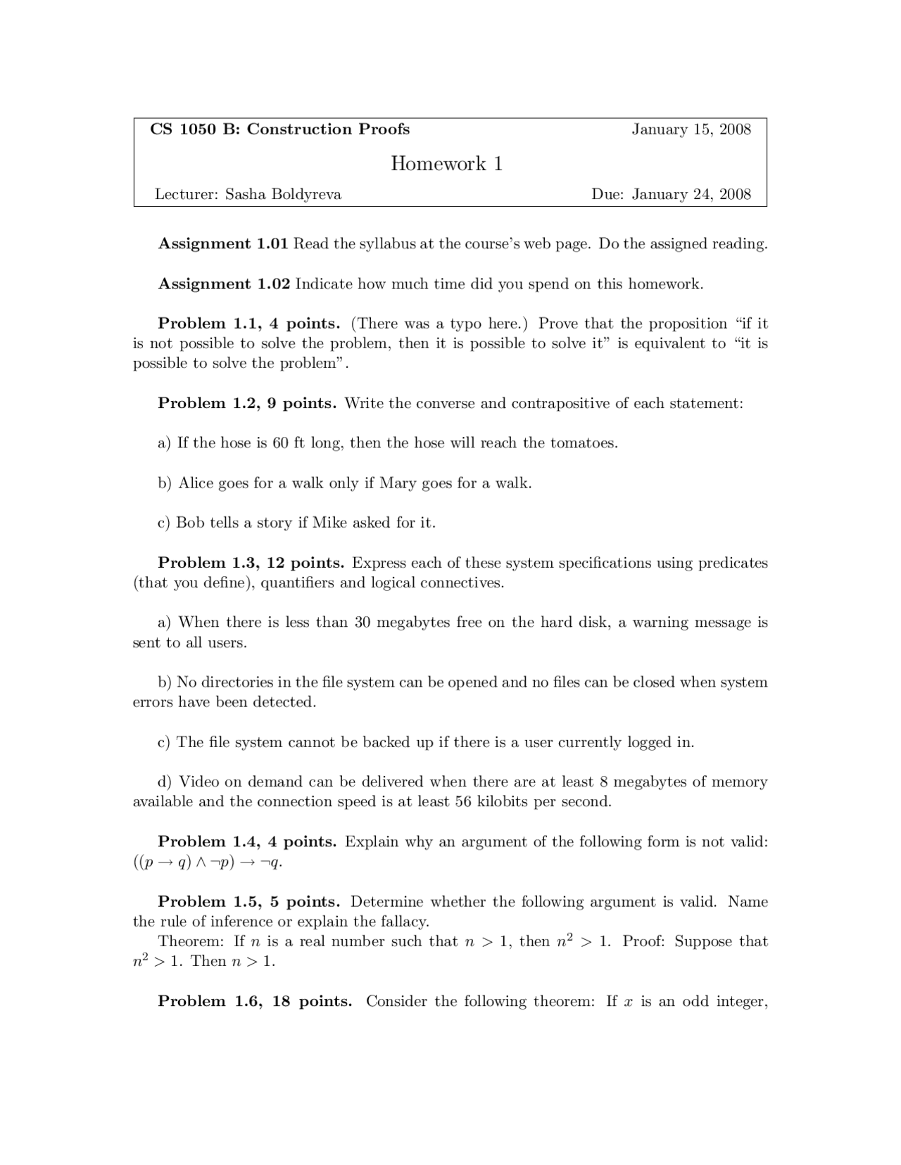 CS 1050 B: Construction Proofs - Homework 1 - Prof. Alexandra Boldyreva ...