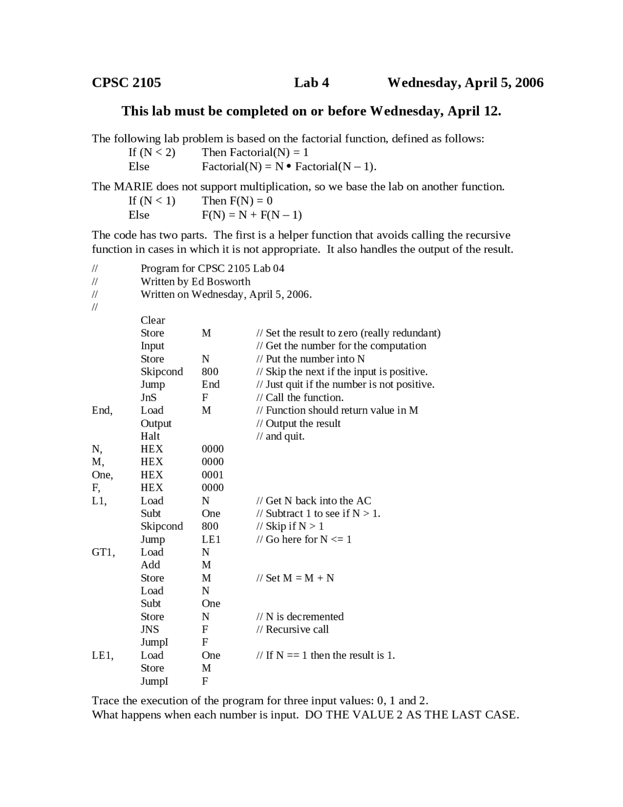 Computer Organization Lab 4 Questions Cpsc 2105 Docsity