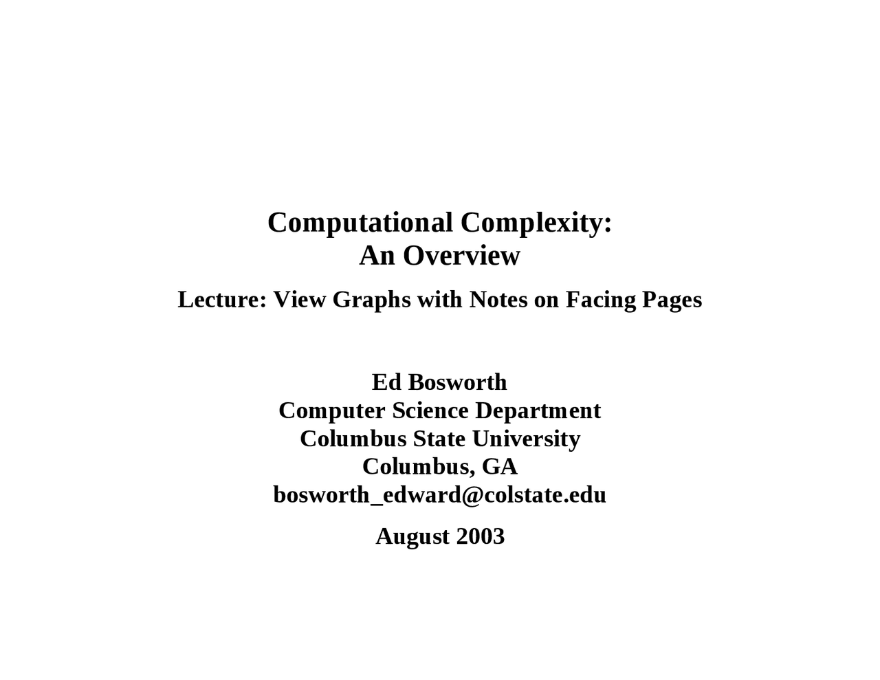 Computational Complexity Algorithm Analysis And Design Cpsc 5115u