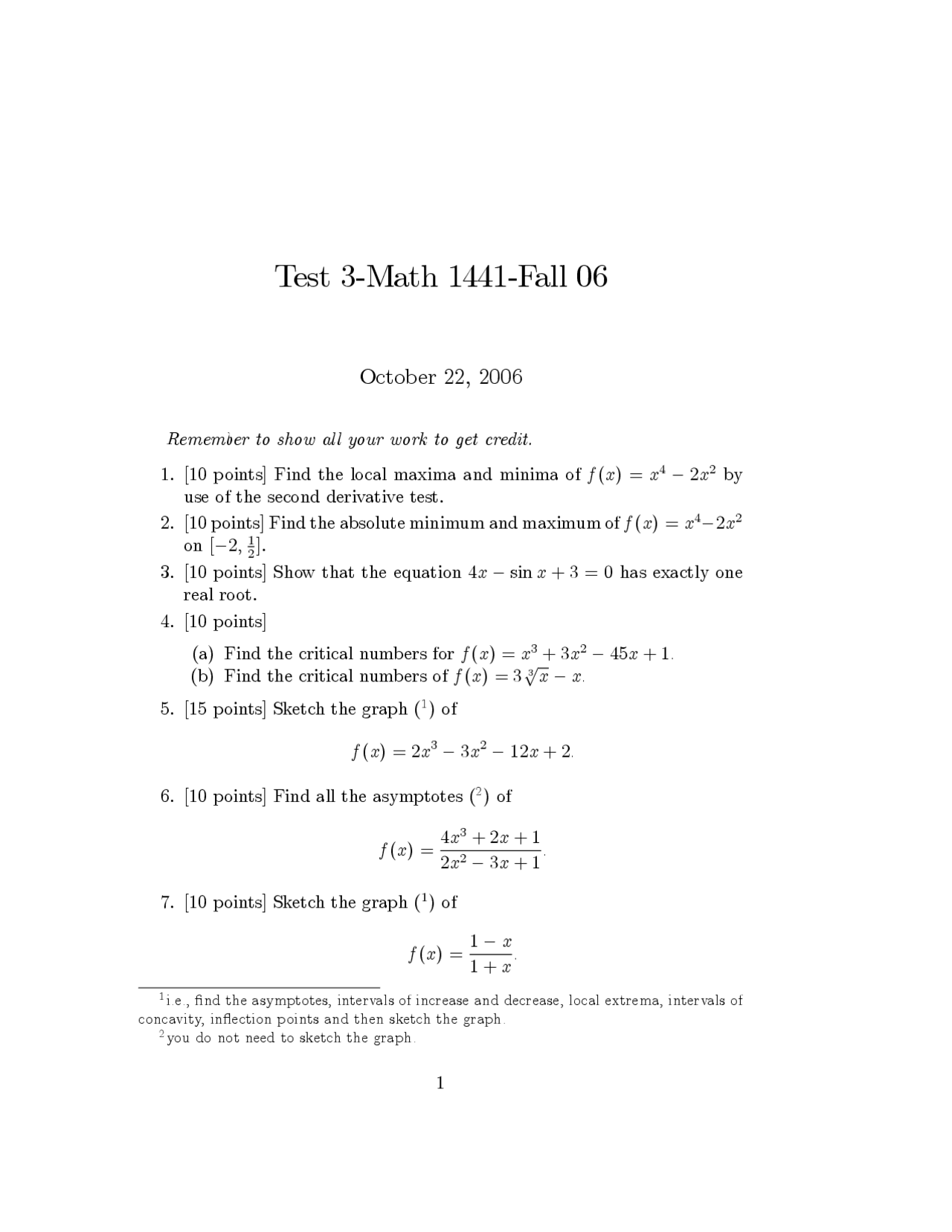 9 Questions In Calculus I Exam 3 Math 1441 Docsity