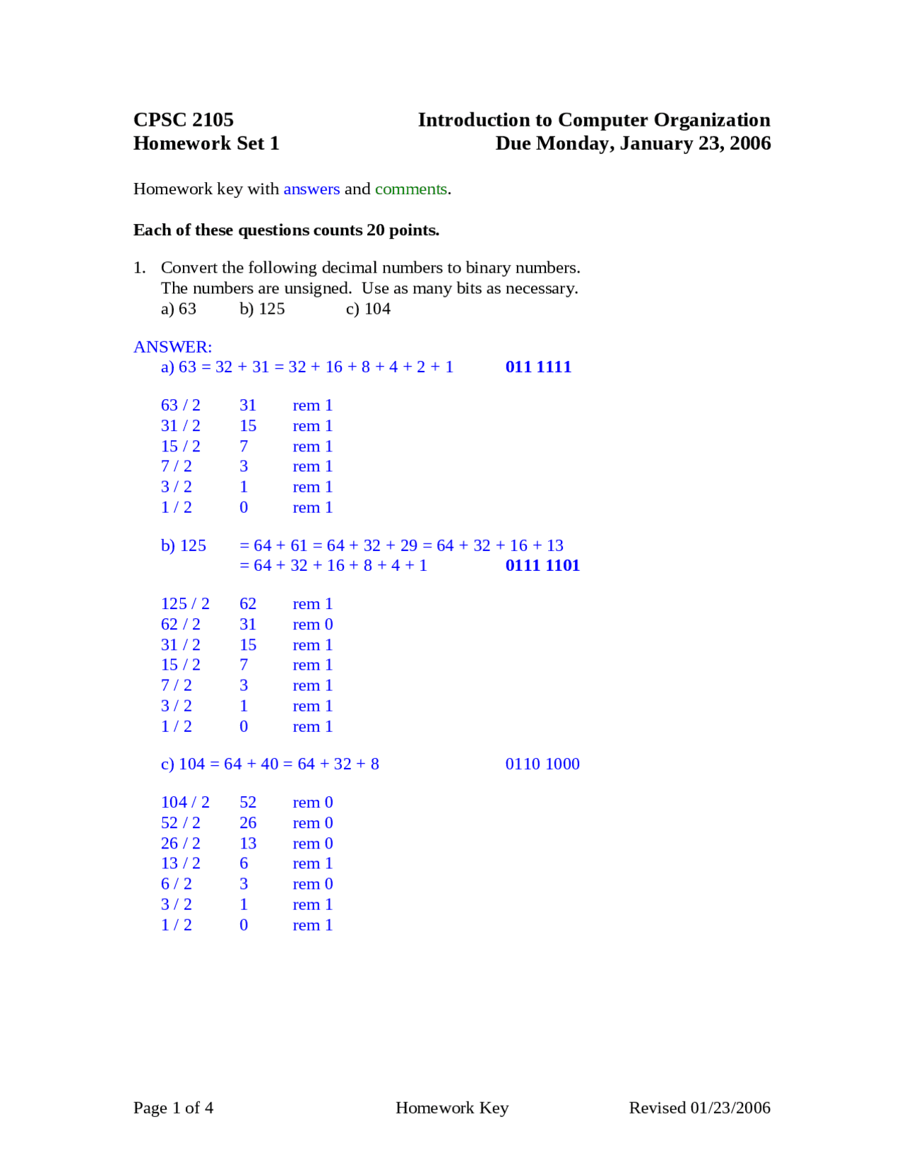 Assignment 2 Questions Computer Organization Cpsc 2105 Docsity