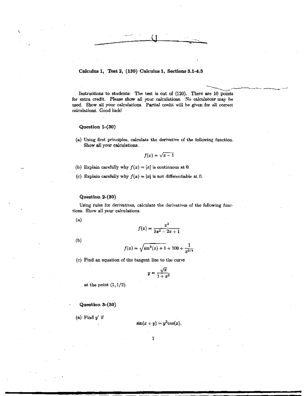 Exam 2 Practice Problems Calculus I Math 1441 Docsity