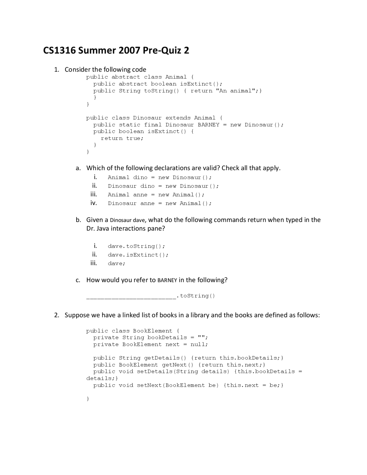 Pre Quiz 2 Review Questions Representing Structure And Behavior Cs