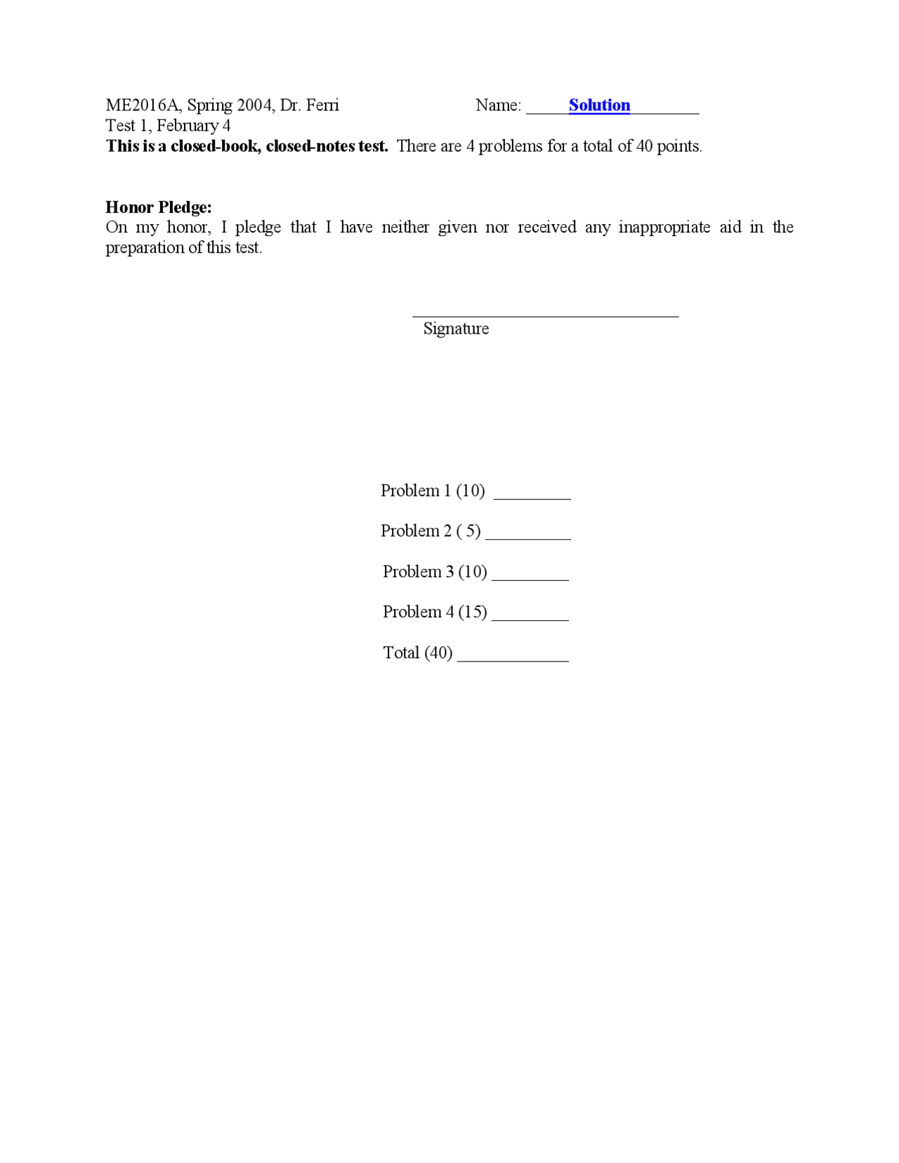 Computing Techniques Test 1 Solutions Me 2016 Docsity