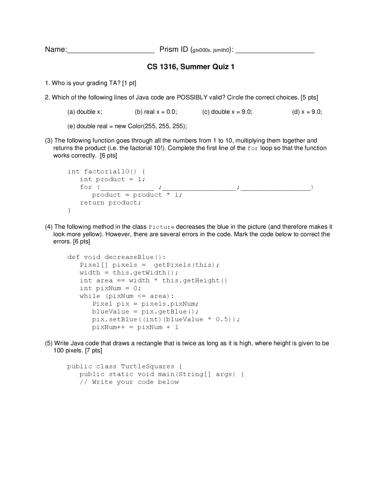 Quiz I Representing Structure And Behavior Cs 1316 Docsity