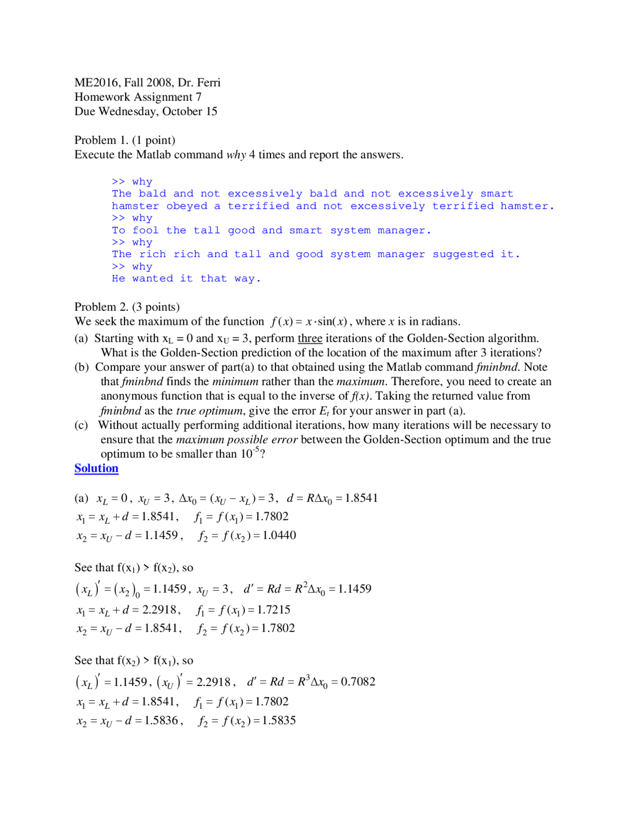 Solution Of Homework Assignment 7 Computing Techniques Me 2016