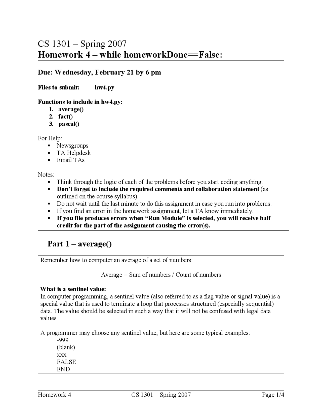 Introduction To Computing Homework 4 Cs 1301 Docsity