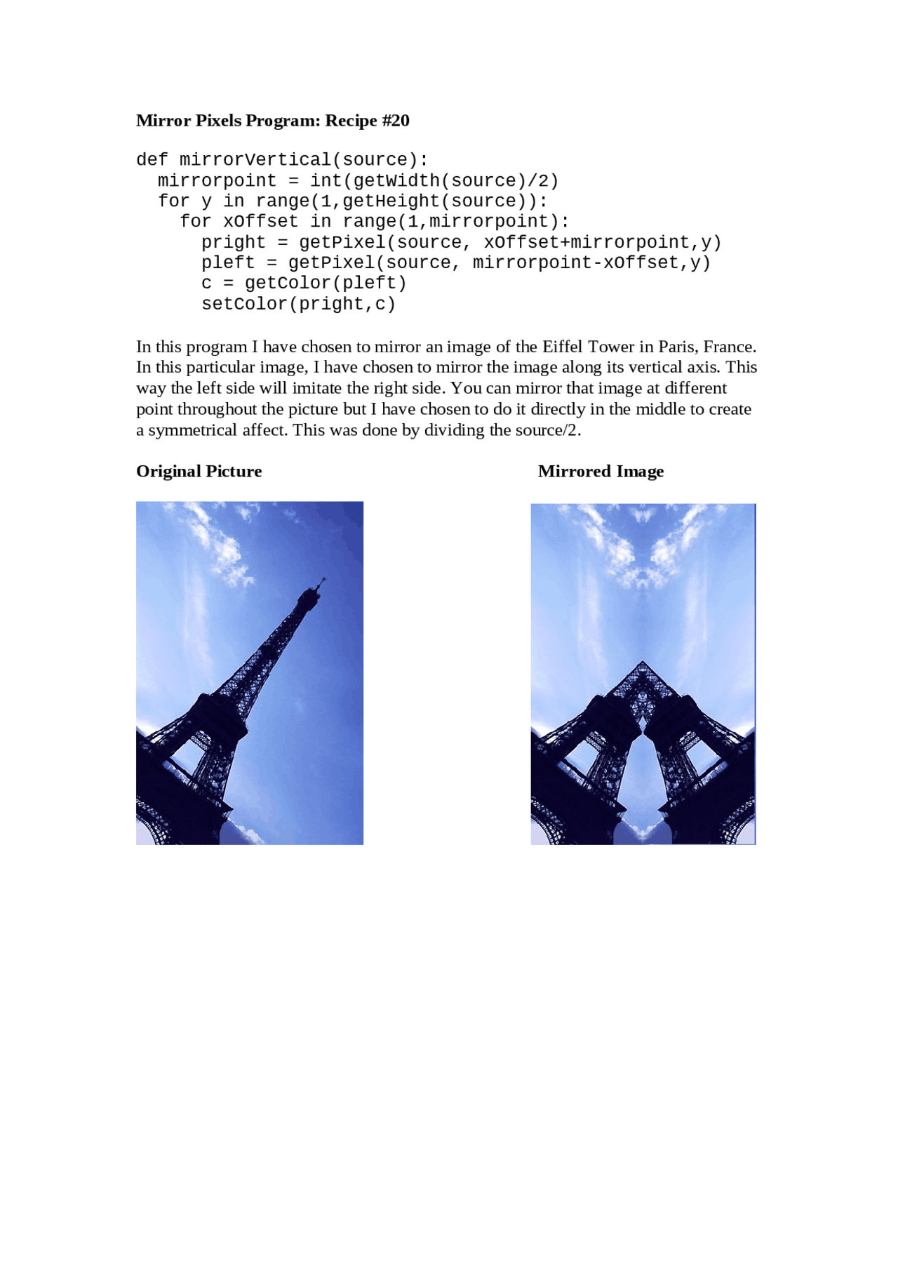 Mirror Pixels Programs - Introduction Media Computation - Assignment | CS 1315 - Docsity