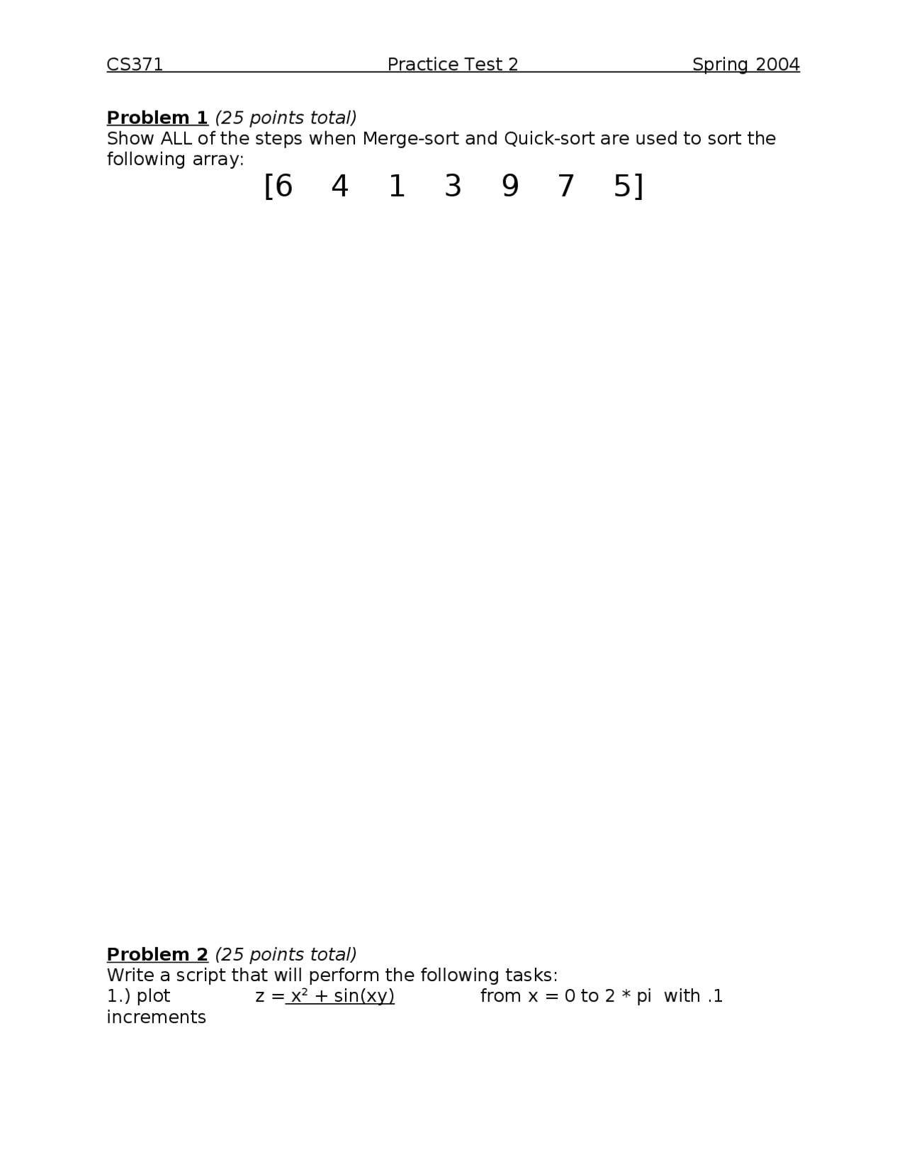Practice Test 2 Problems Computing For Engineers Cs 1371 Docsity