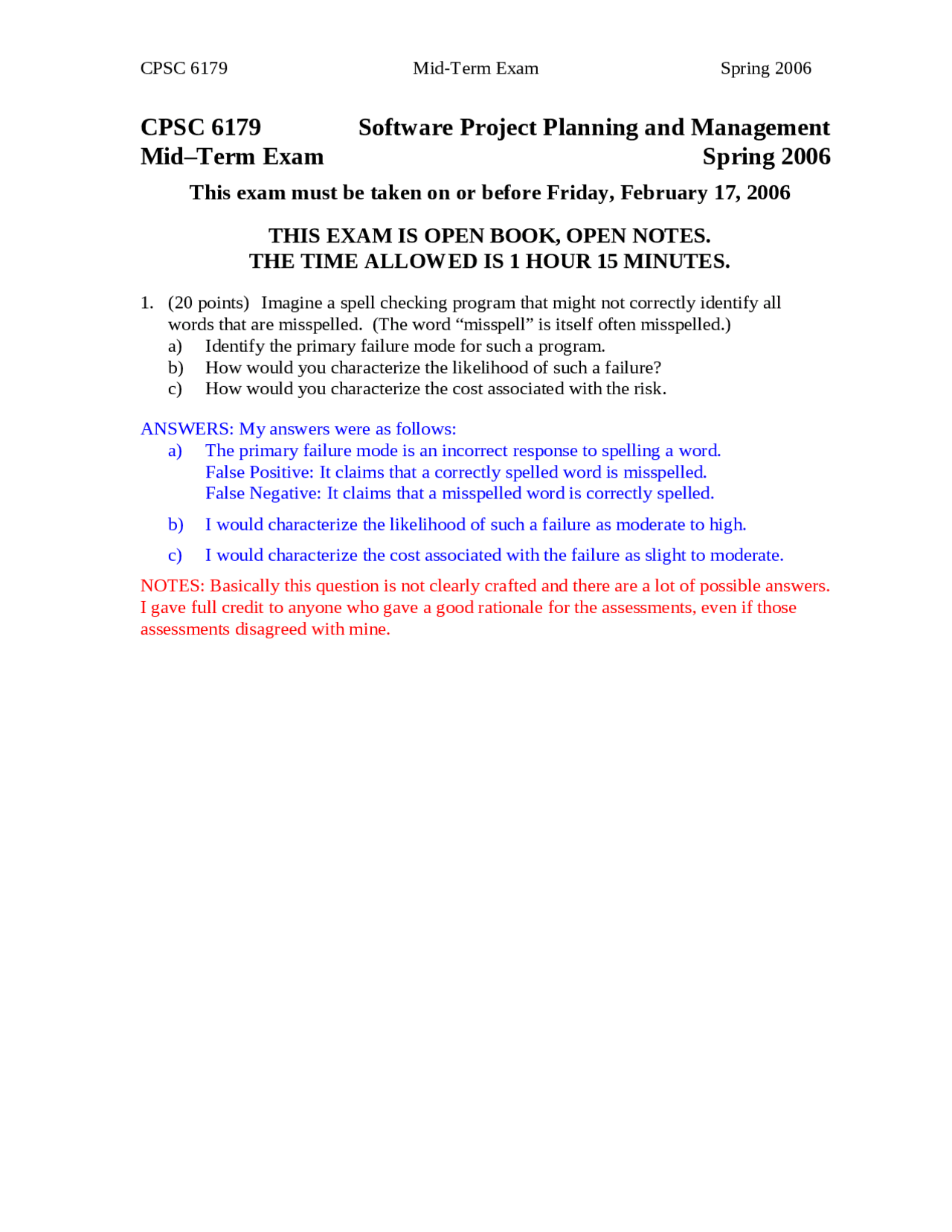 Software Project Planning and Management - Study Guide | CPSC 6179 - Docsity