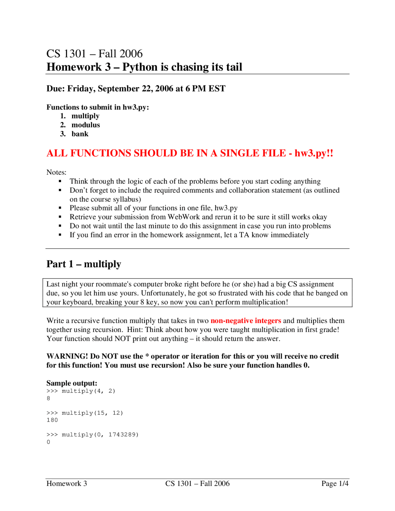 Python Is Chasing Its Tail Introduction To Computing Assignment 3 Cs 1301 Docsity