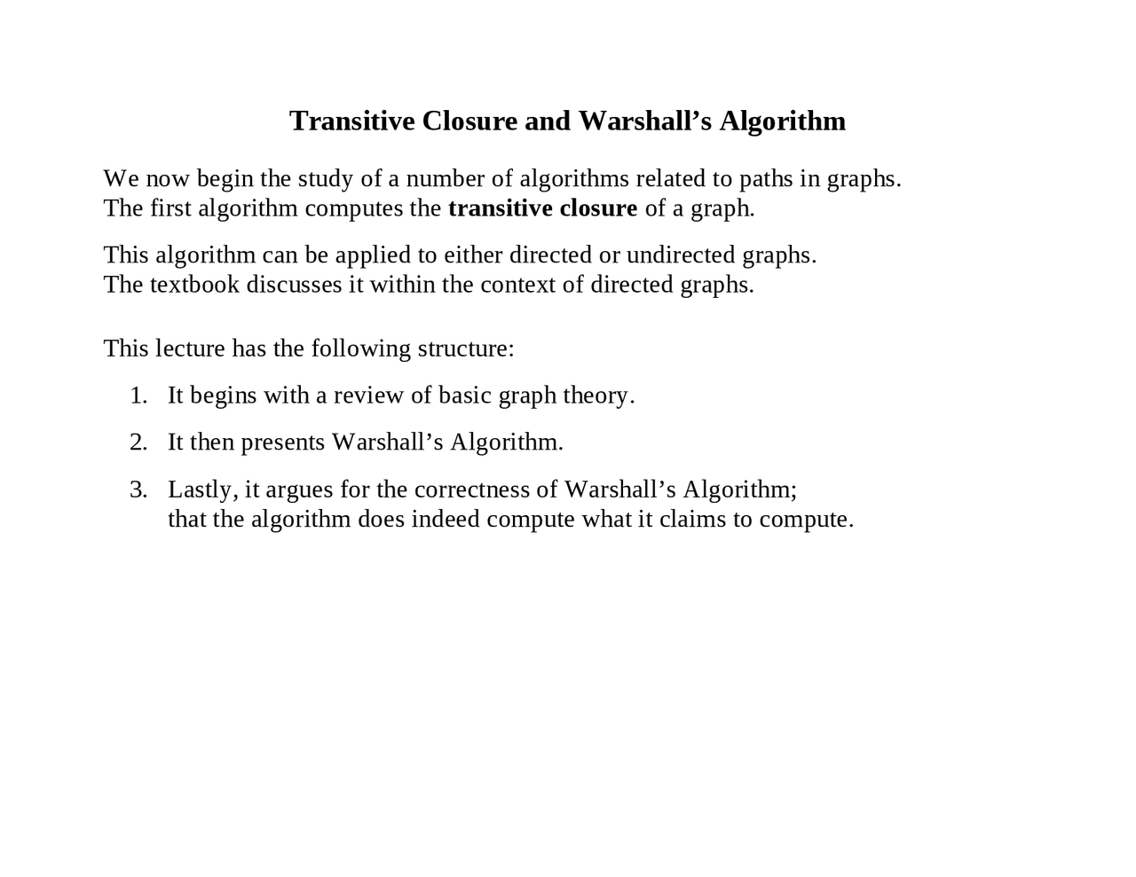 Transitive Closure and Warshall's Algorithm: Computing the Transitive ...