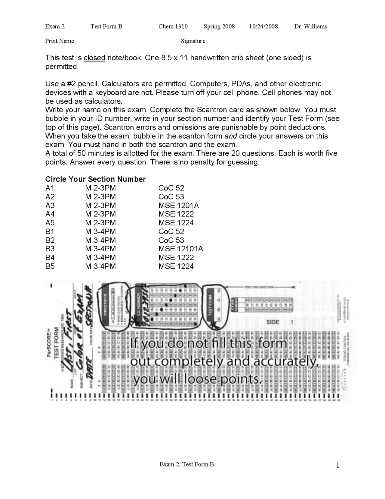 Exam 2B with Resolution - General Chemistry | CHEM 1310 - Docsity