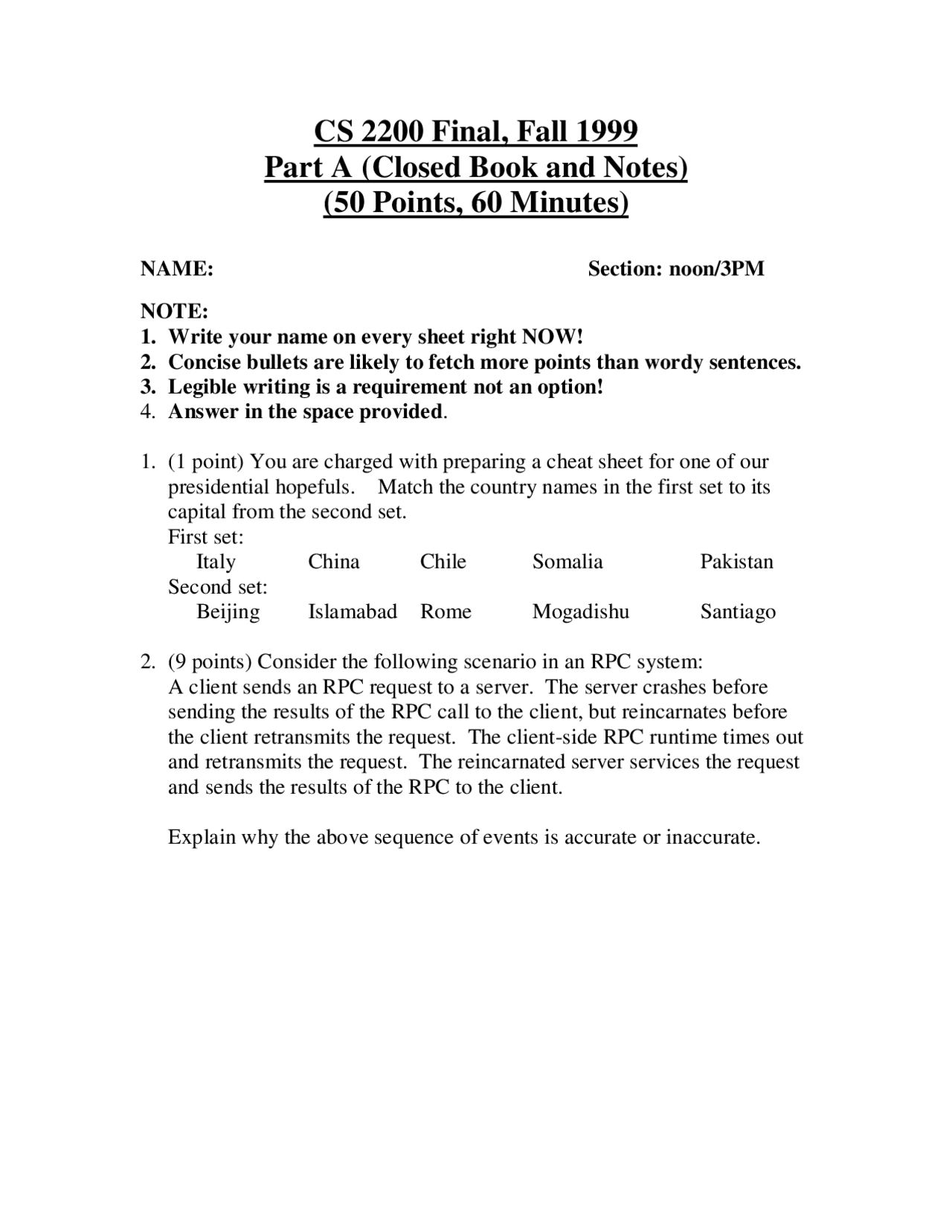 Questions Of Final Exam Of Systems And Networks Cs 2200 Docsity
