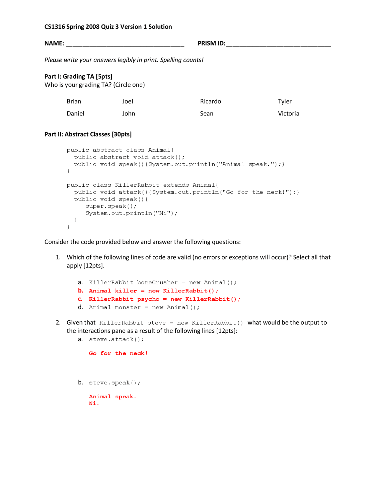 Solution To Quiz3 Representing Structure And Behavior Cs 1316 Docsity